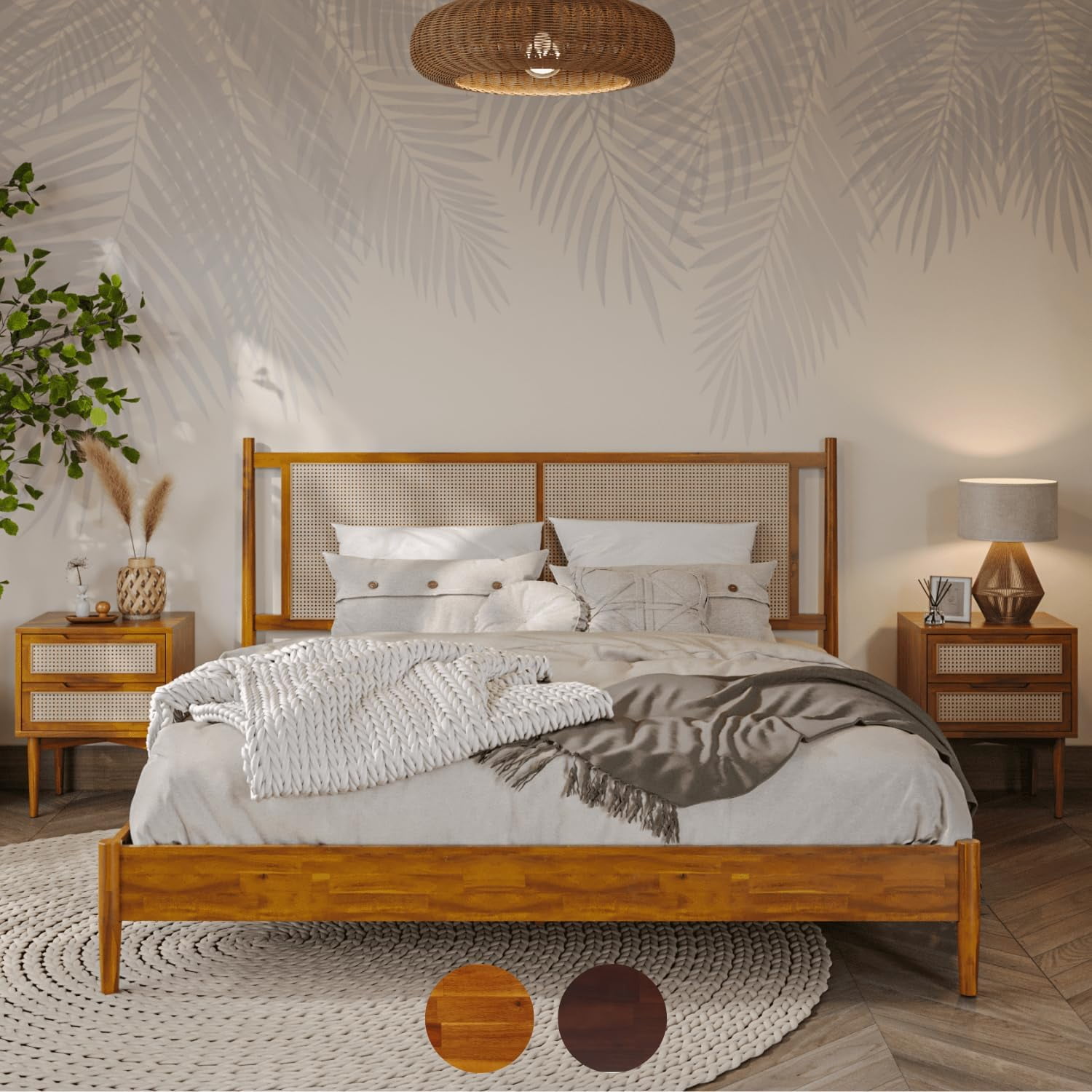 Oliver 15 Inch Signature Bed Frame with Rattan Headboard - Bohemian ...