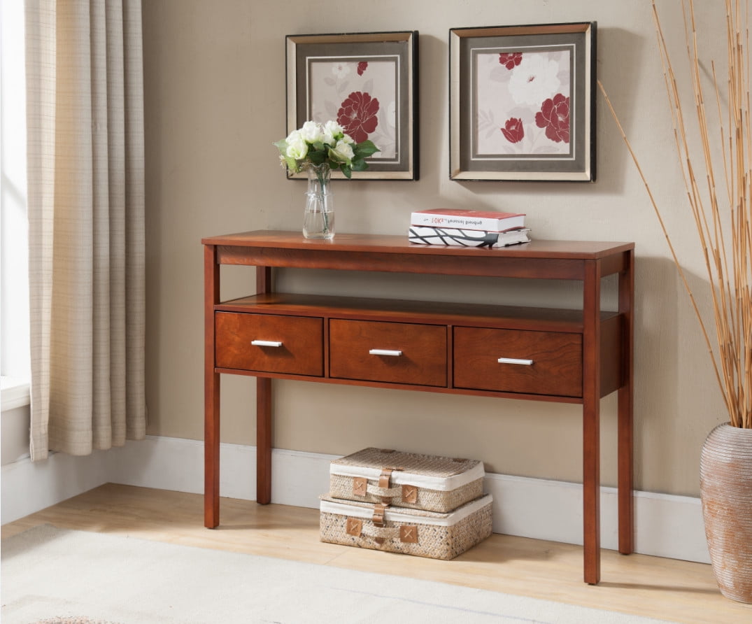 Oliver 3-Drawer Modern Console Entryway Table, Walnut Wood - Walmart.com