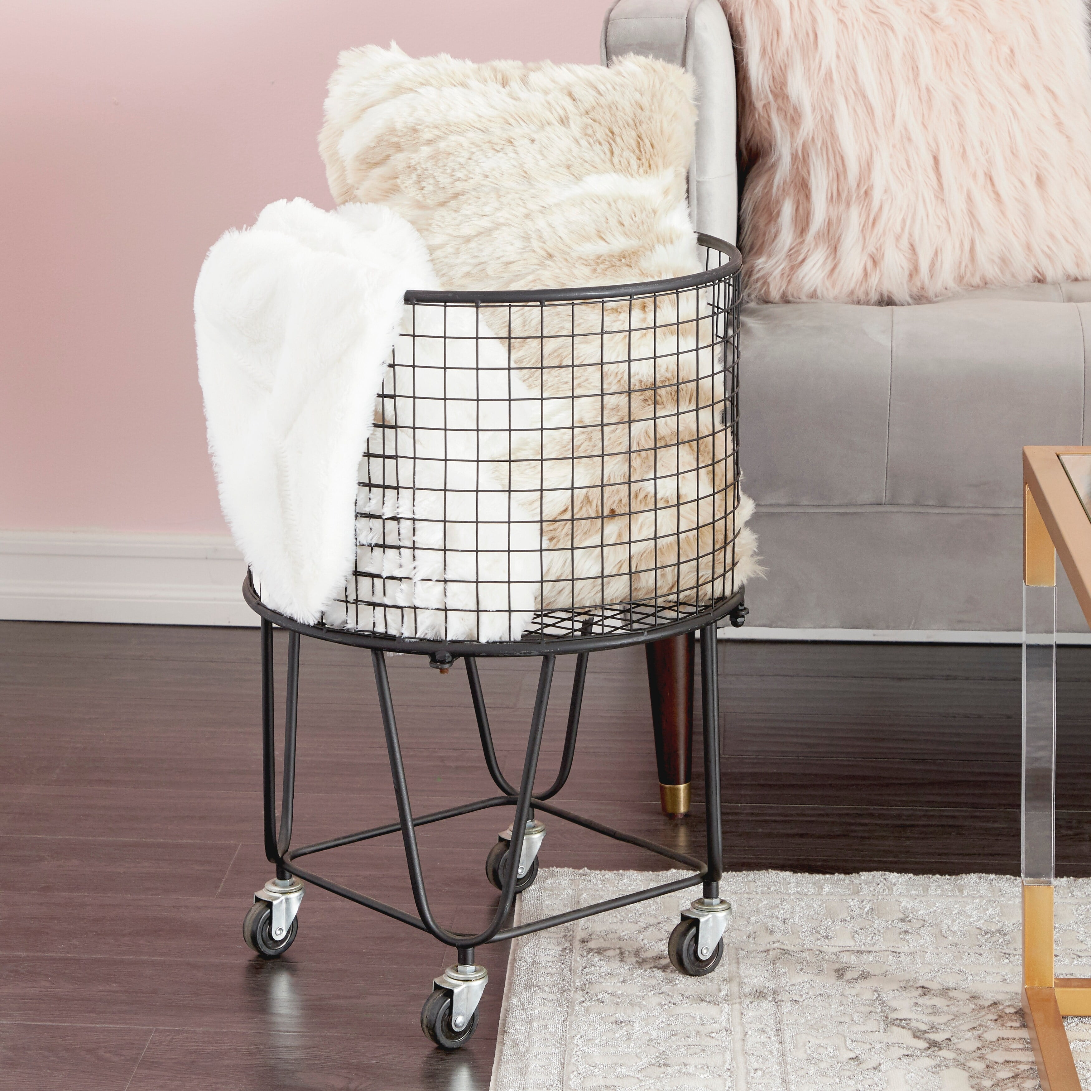 CosmoLiving by Cosmopolitan Metal Deep Set Rolling Mesh Laundry Basket ...