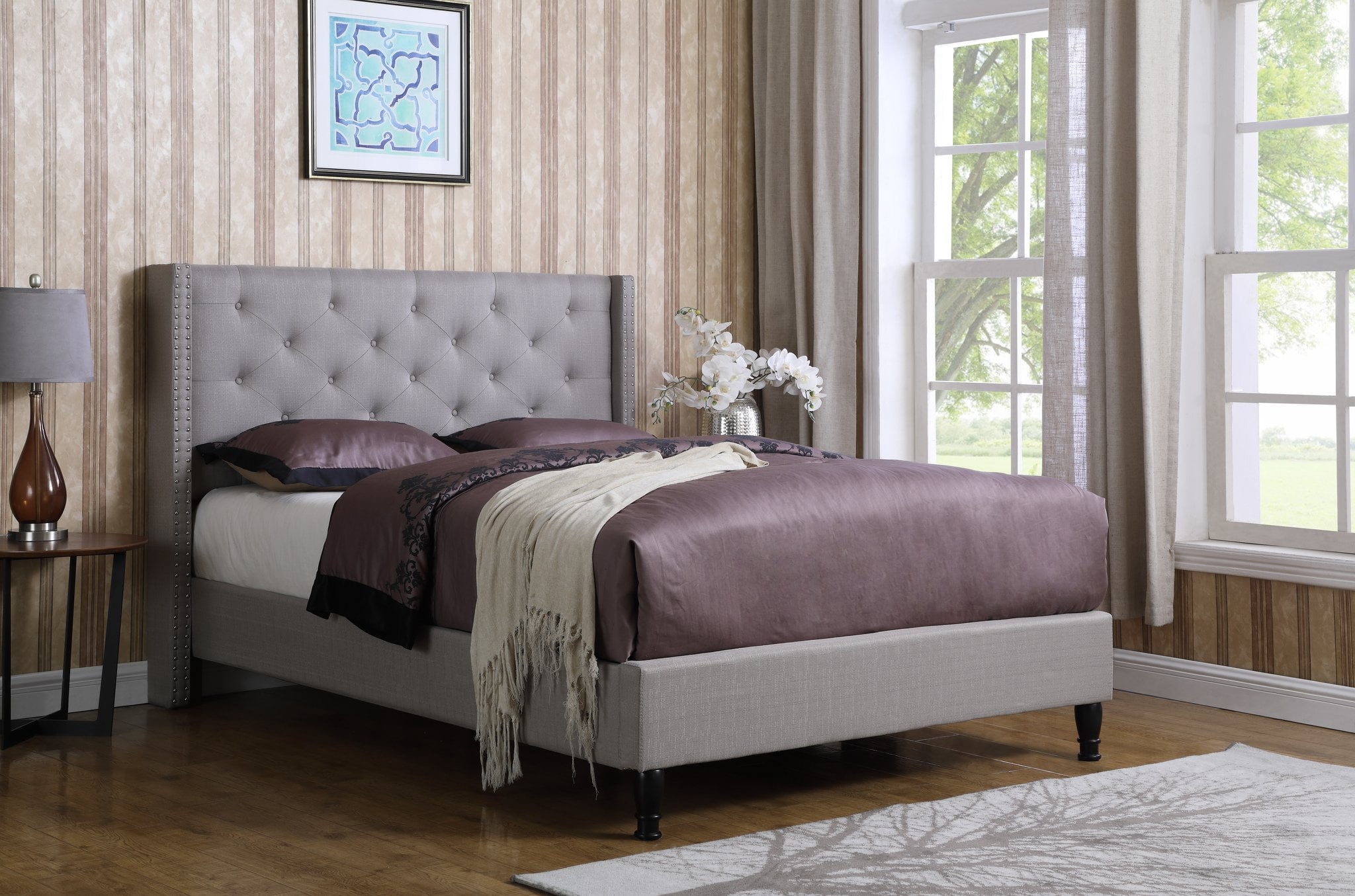 OLIVER & SMITH Full Size Upholstered Bed Frame, 51" Headboard, Wood ...