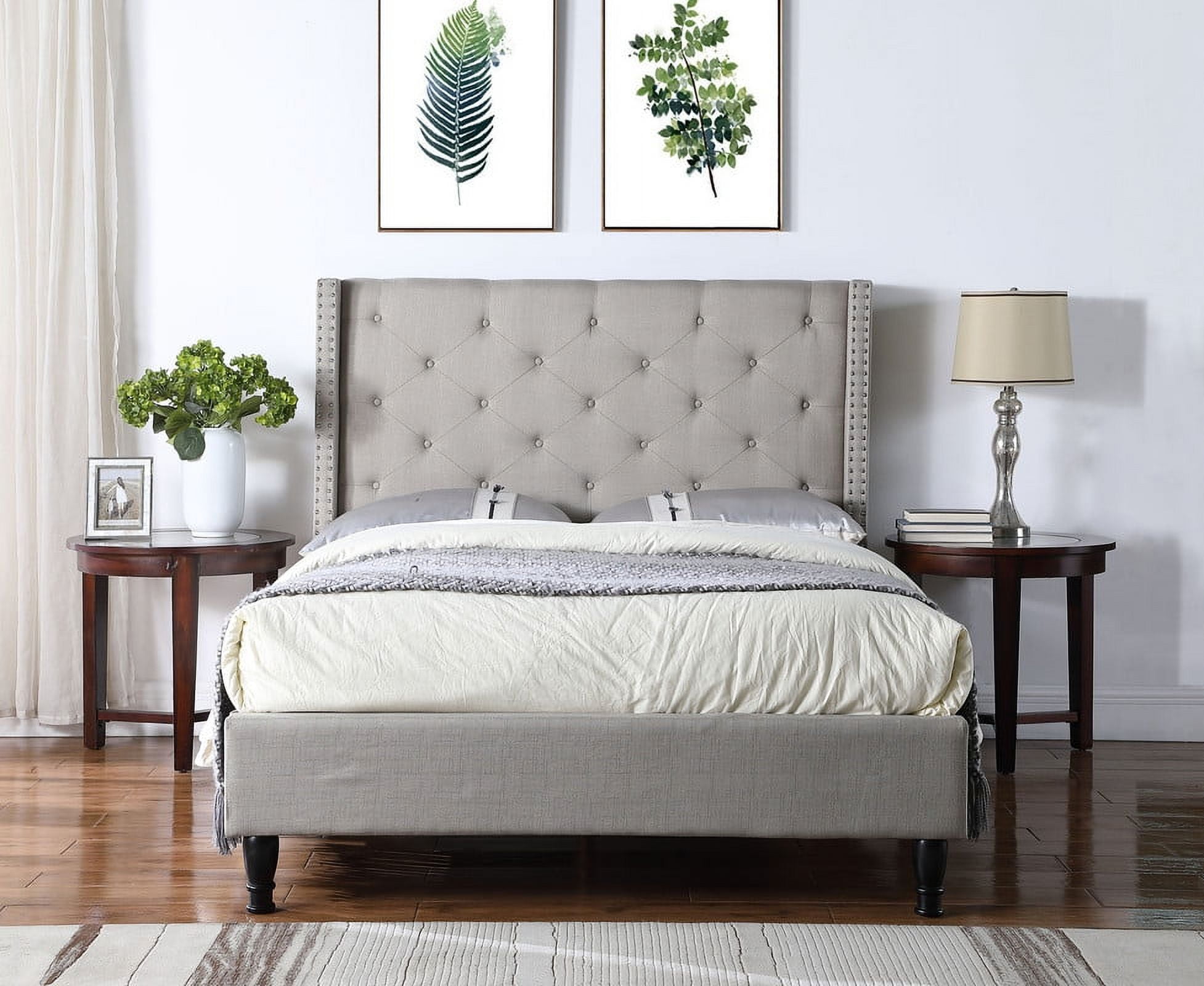 Oliver and Smith Full Upholstered Platform Bed Frame Grey - 51 Inch ...