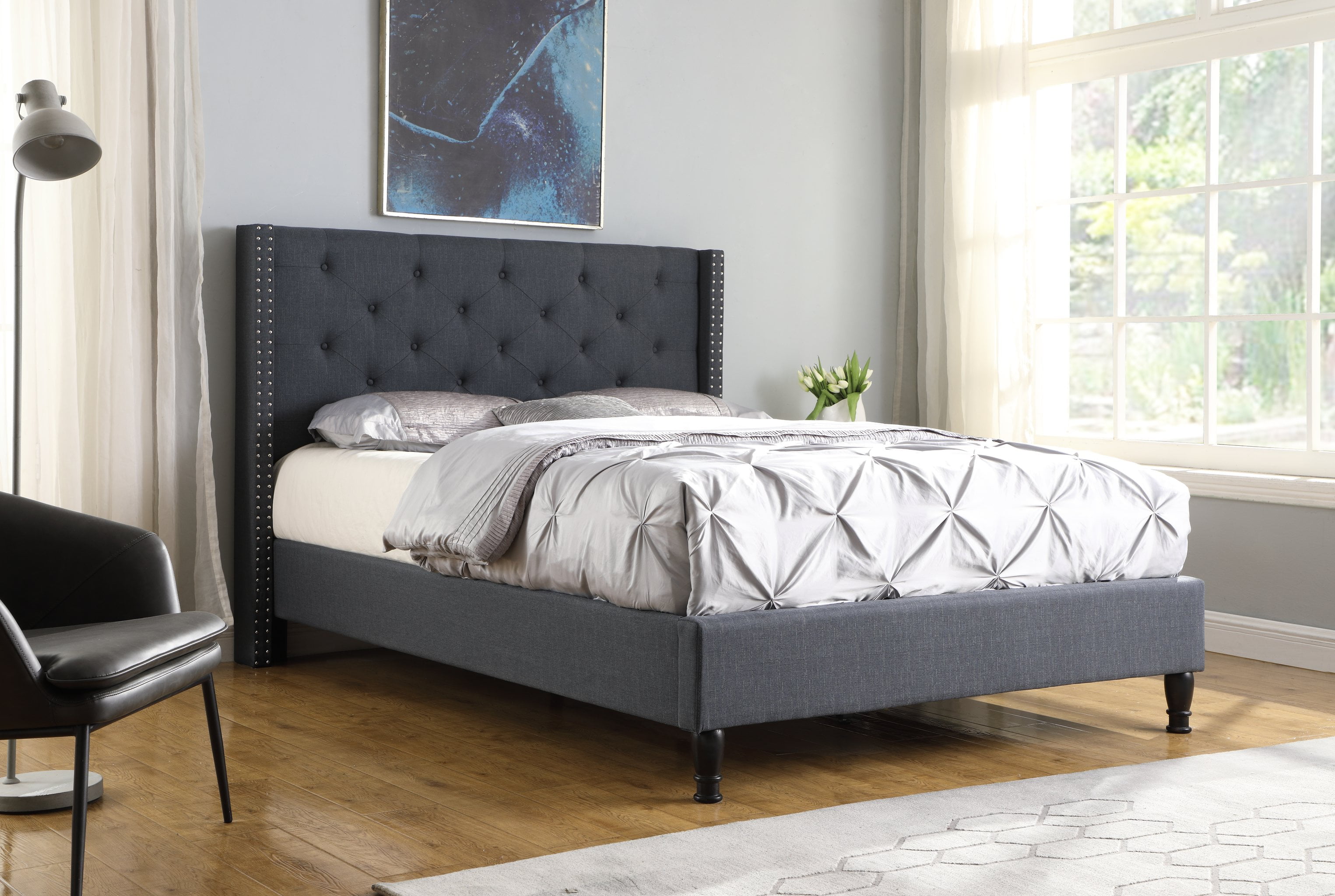 Oliver and Smith King Upholstered Platform Bed Frame Blue - 51 Inch ...