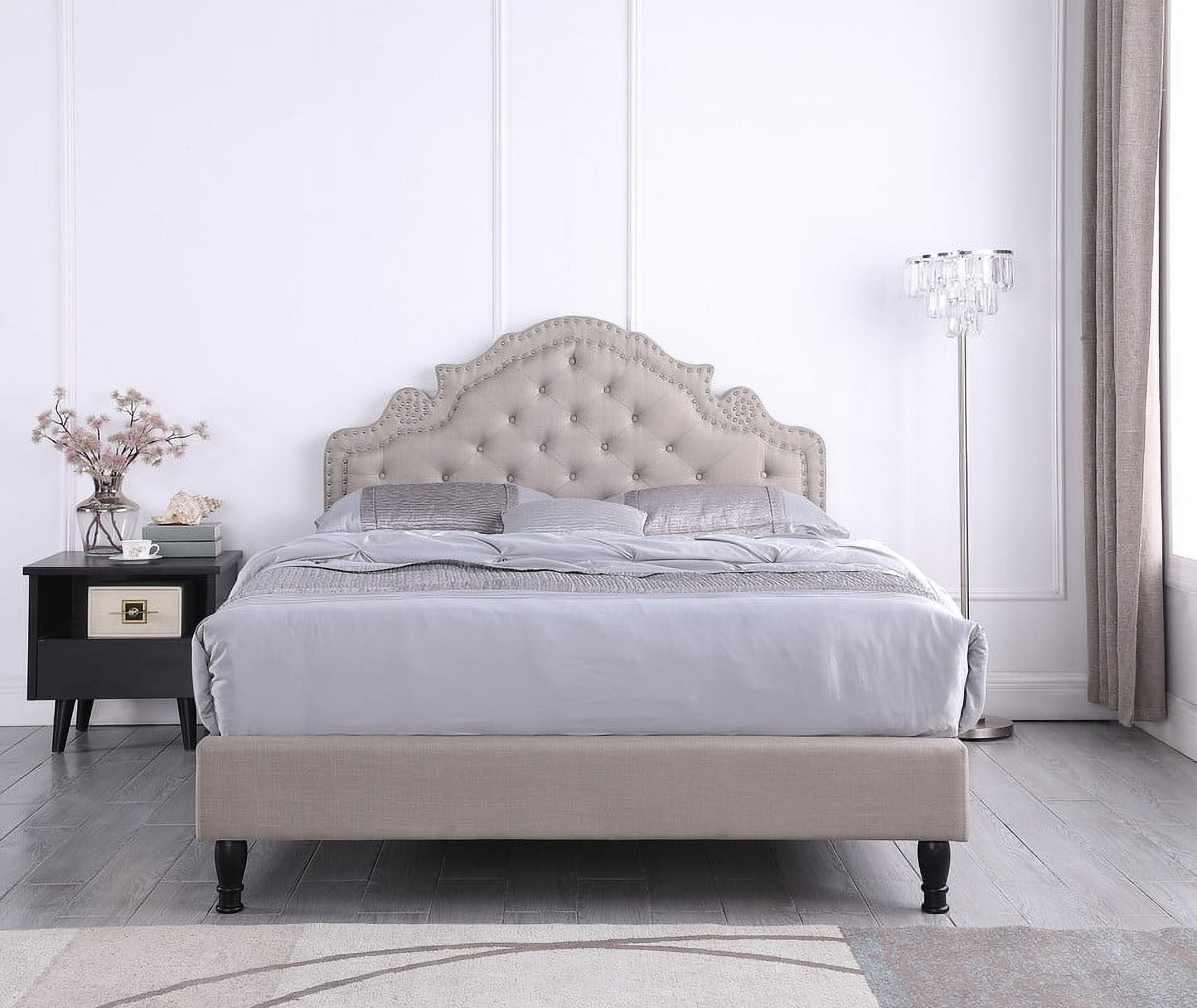 Oliver and Smith Queen Upholstered Platform Bed Frame 51 Inch Tall ...