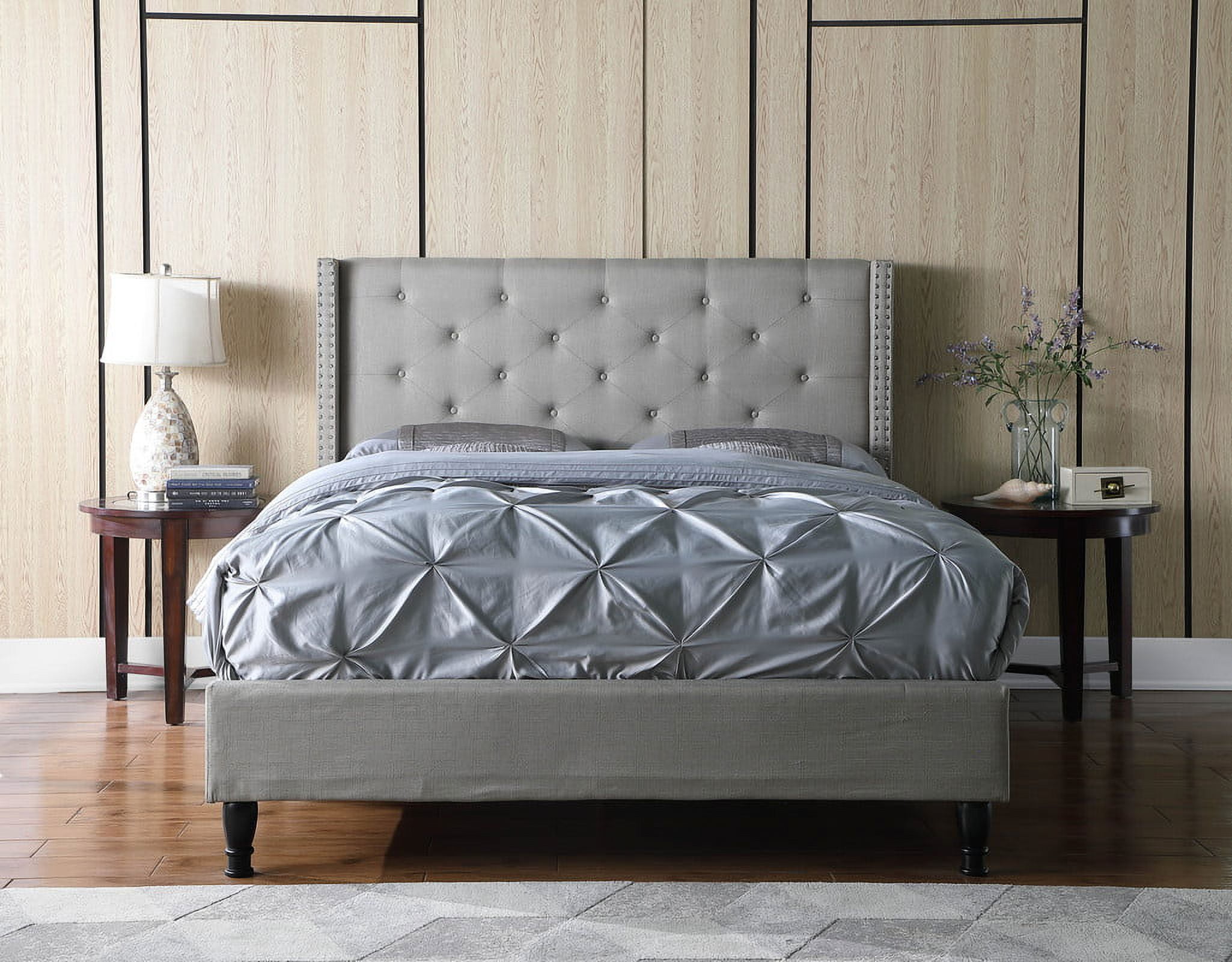 Oliver and Smith Queen Upholstered Platform Bed Frame Grey - 51 Inch ...