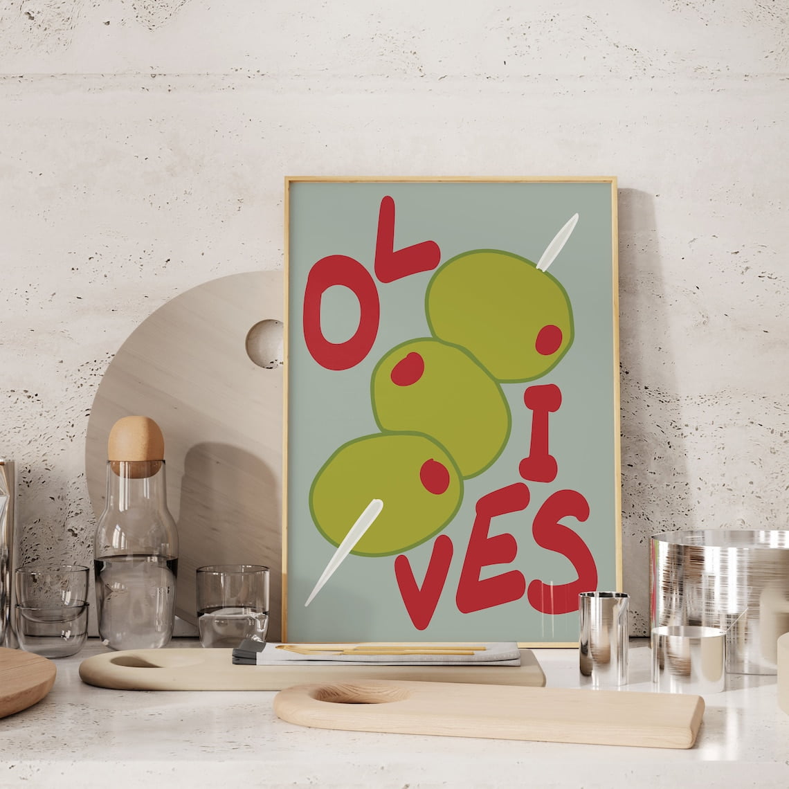Olives Colourful Poster Hand Drawn Apartment Decor Cooking Print, Retro ...