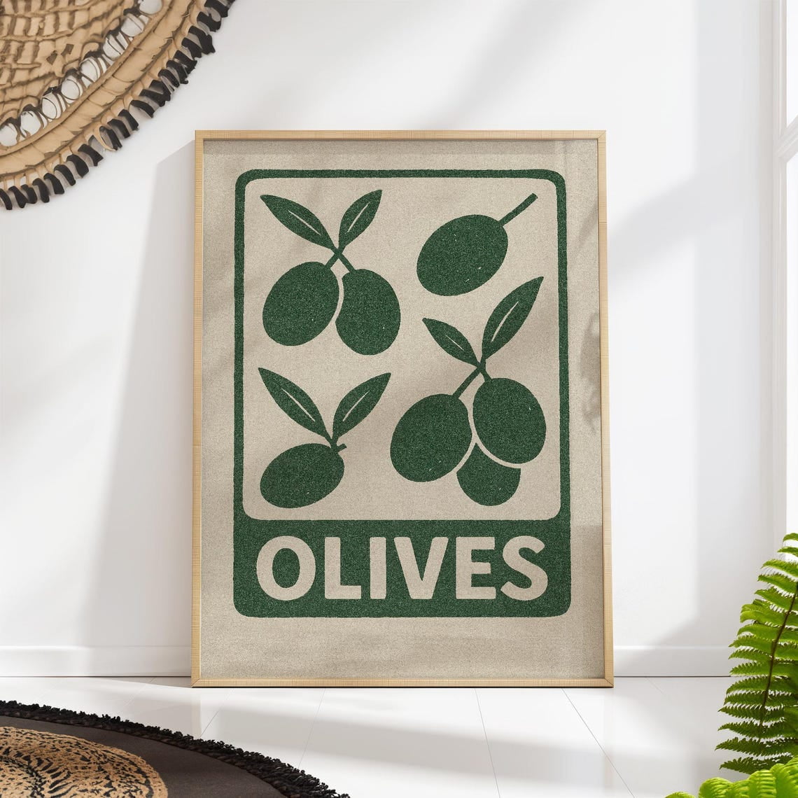 Olives Kitchen Wall Art Print, Mid-Century Green Fruit Poster ...