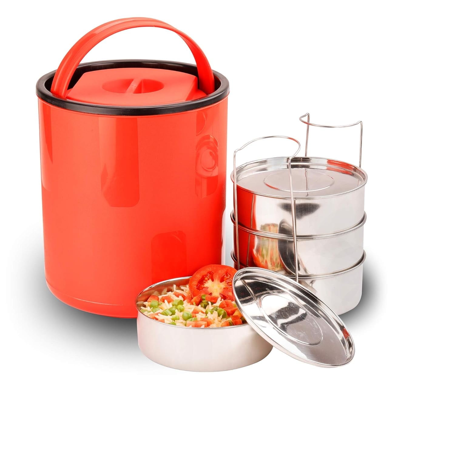 Oliveware - Royal Red Stainless Steel Lunch Box - 4 Containers Set ...