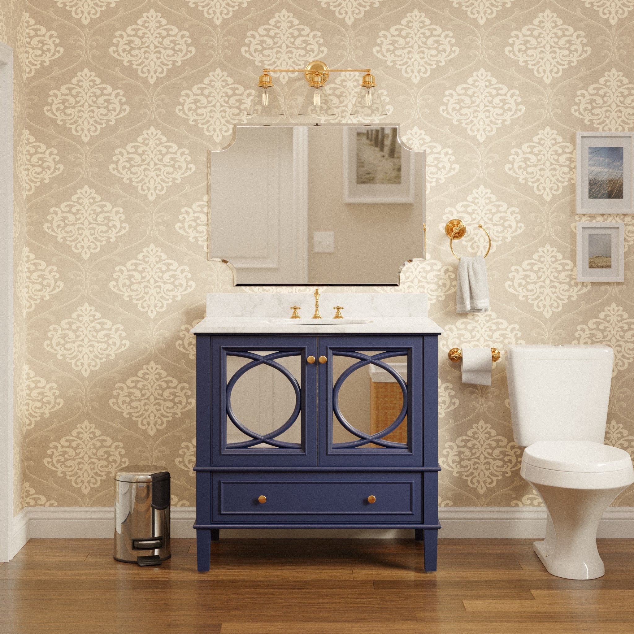 Olivia 36" Bathroom Vanity with Royal Blue Cabinet and Carrara Marble ...
