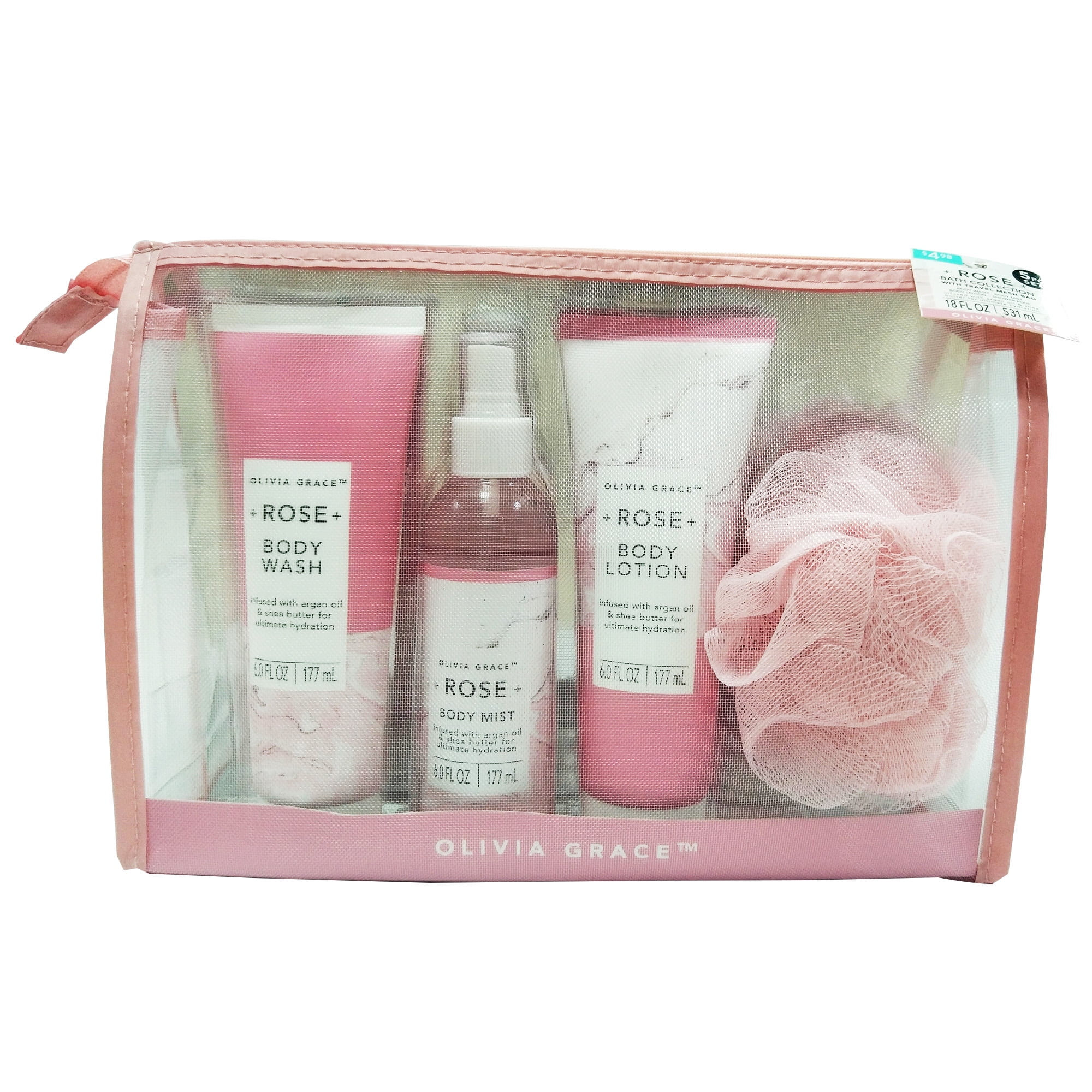 Olivia Grace Mesh Spa Bag, Rose, 4 Piece Set - Walmart.com