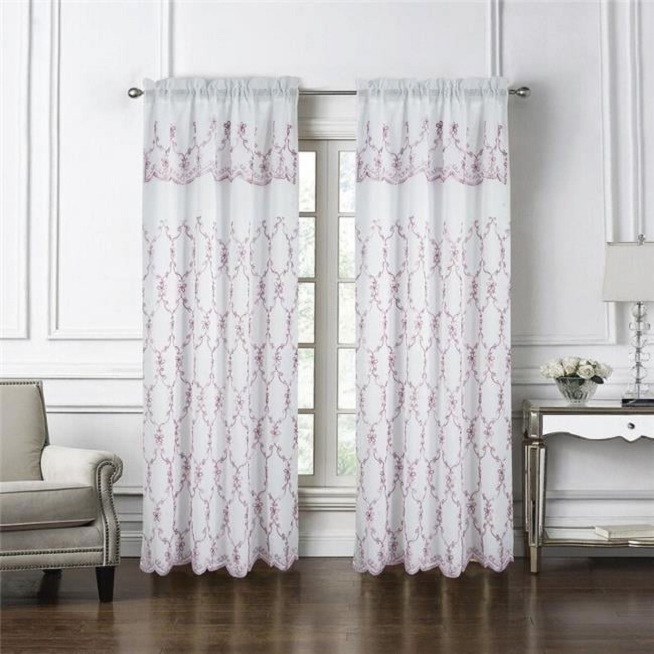 Olivia Gray 54 x 84 in. Fleur Embroidered Single Rod Pocket Curtain ...