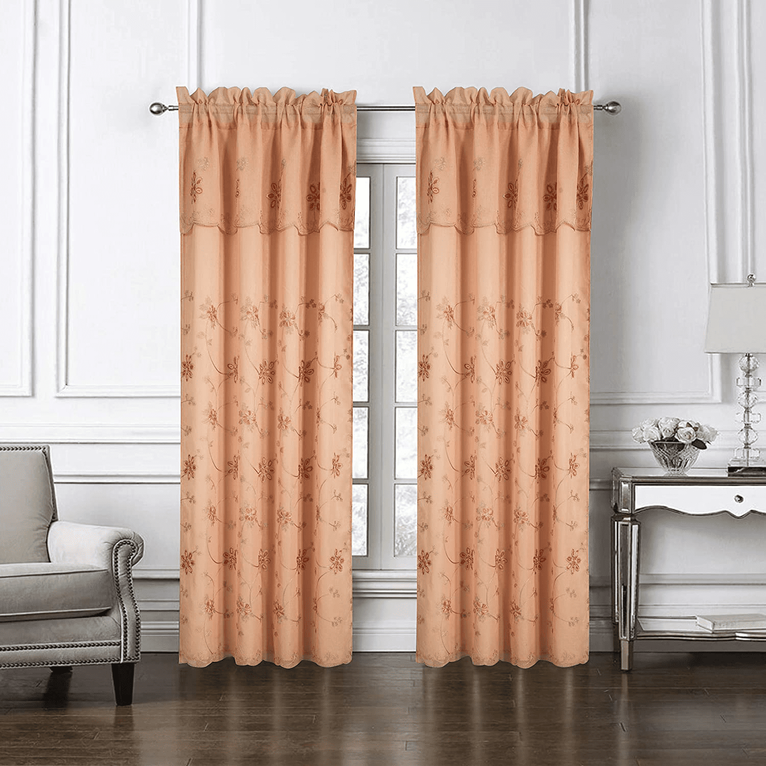 Olivia Gray PNT29067 54 x 84 in. Torenia Floral Embroidered Single Rod ...