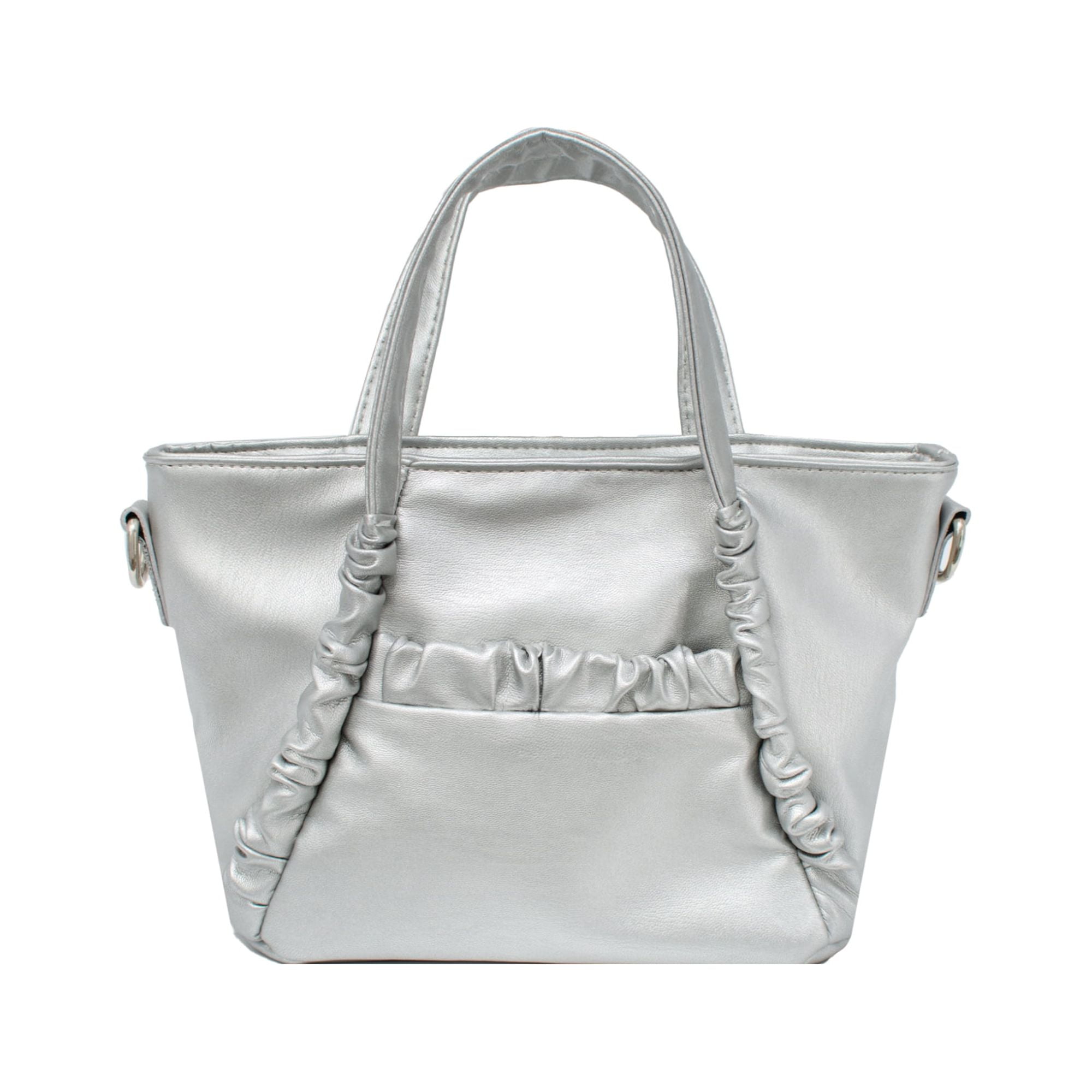 Olivia & Kate Women's Vegan Leather Silver Everyday Satchel withTop ...