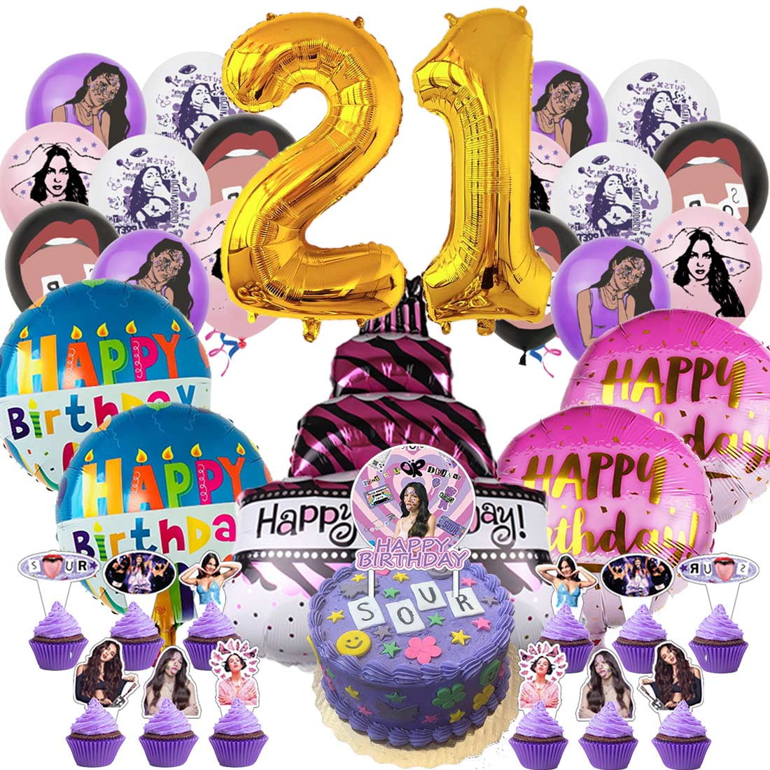 Olivia Rodrigo Party Supplies 21th Decor Kit Balloons Birthday Cake ...