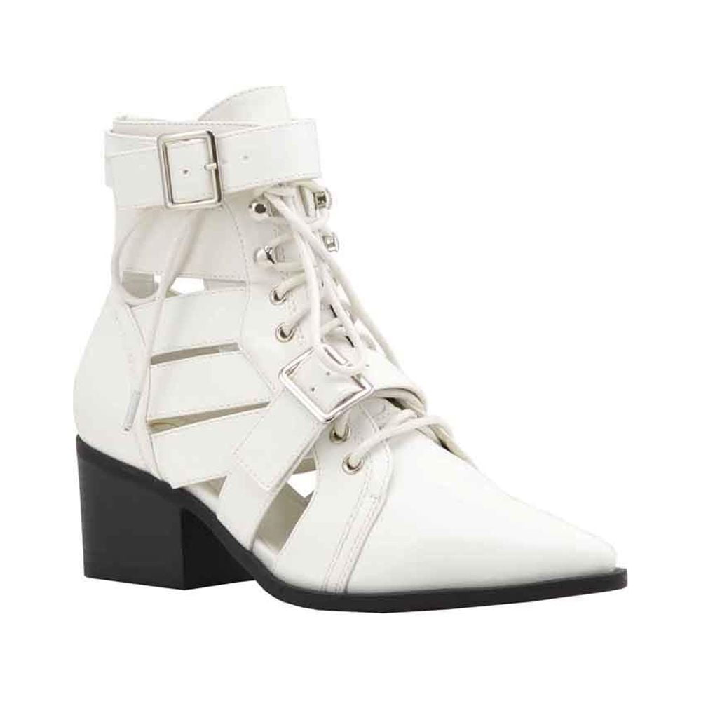 Olivia and Jaymes Open Toe Lace Up Ankle Booties Block Chunky Heel 10 ...
