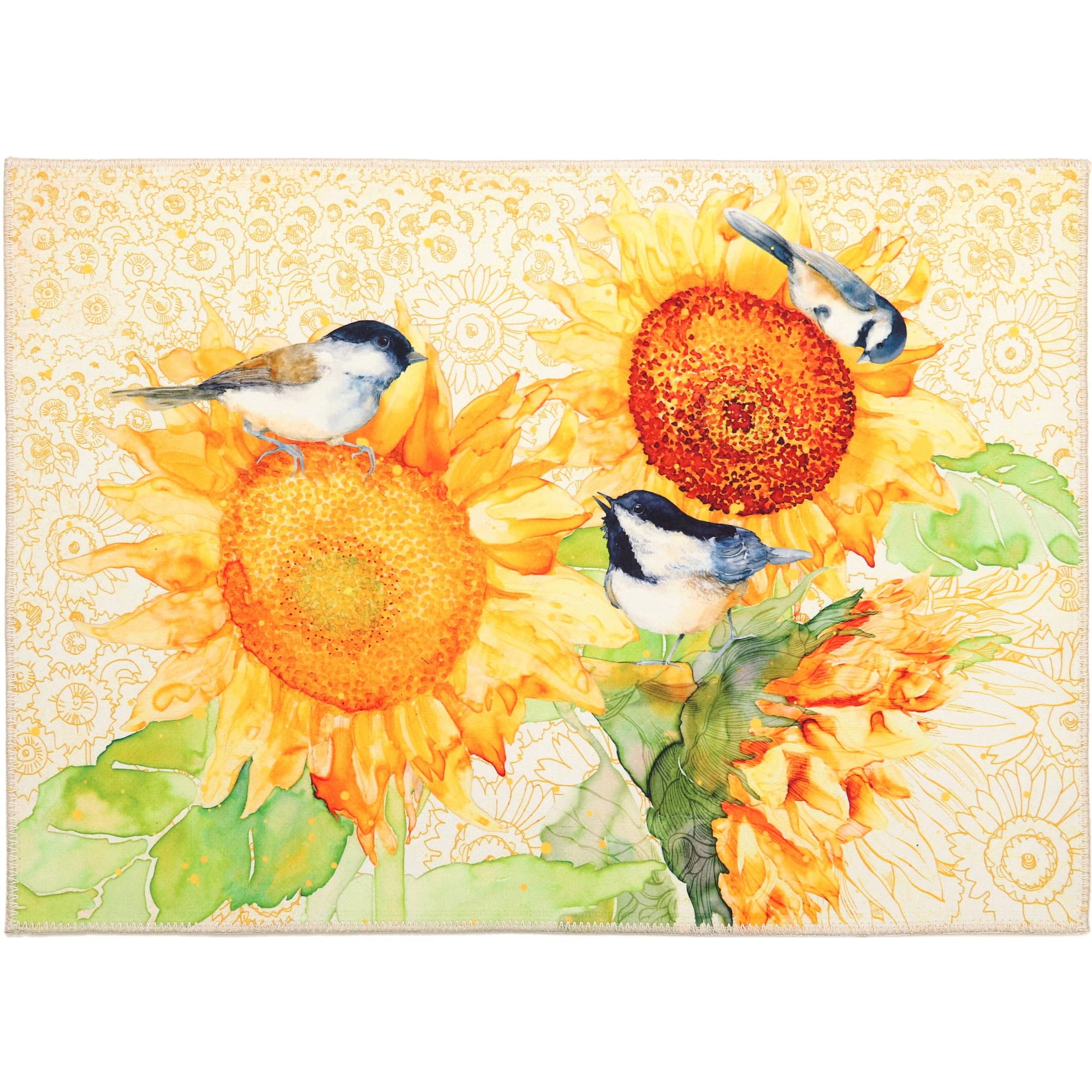 Olivia's Home Golden Sunflowers & Chickadees Accent Washable Rug 22" x ...