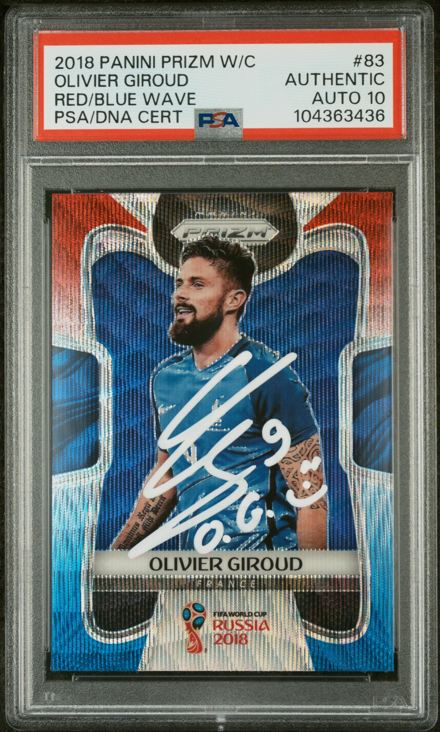 Olivier Giroud 2018 Panini Prizm World Cup Red Blue Wave Card #83 Auto ...