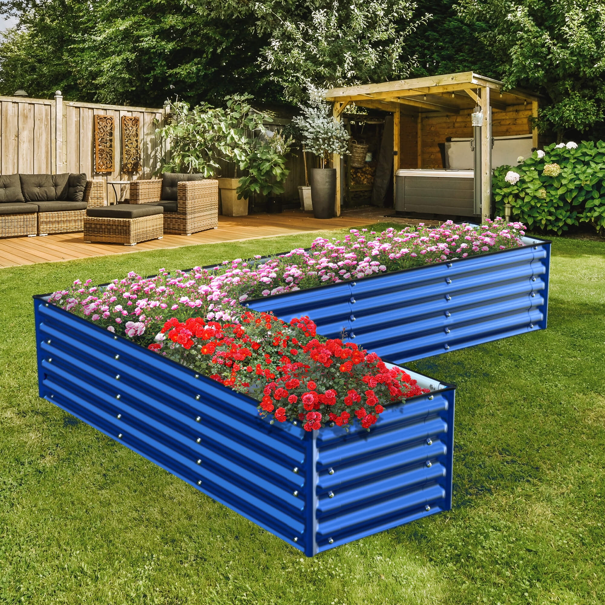 Olle's Outdoor Elevated Metal Infinity Raised Garden Bed, L Shape,17 ...