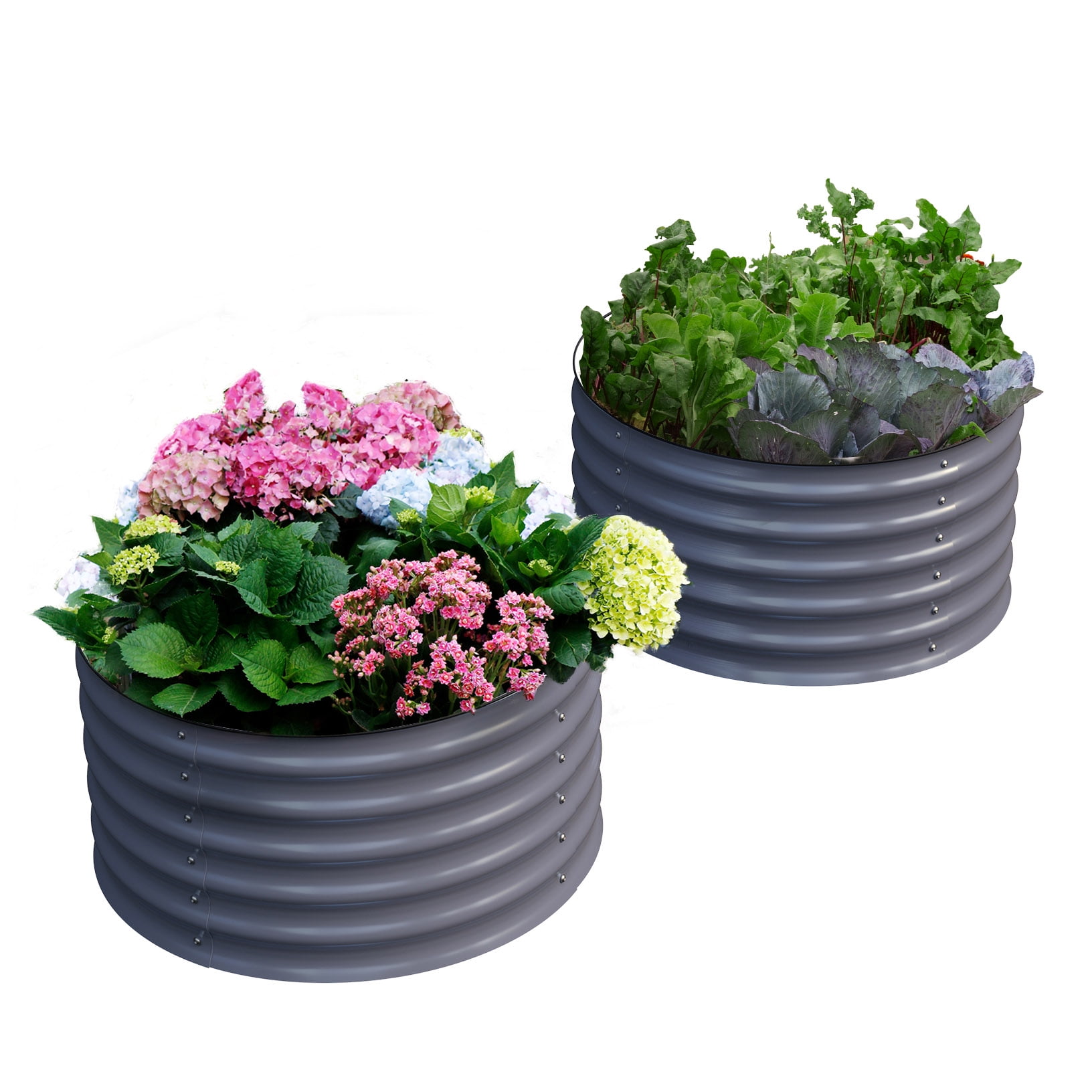 Olle Gardens 17" Tall x 24" Twin Round Pair Raised Garden Beds in Midnight Gray - Walmart.com