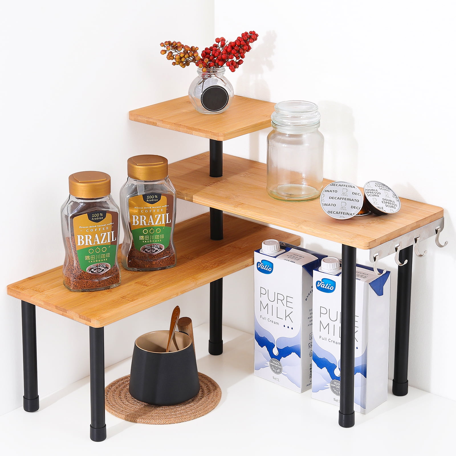 Ollieroo 3 Tier Bamboo Kitchen Countertop Organizer Shelf with Black ...