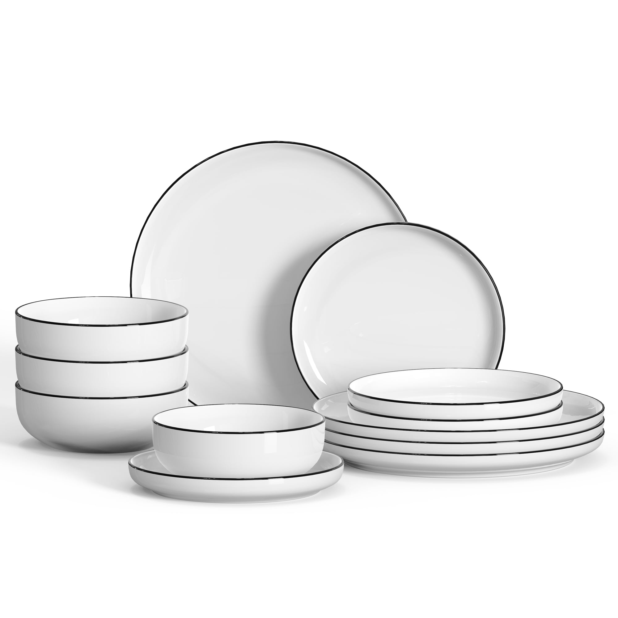Ollieroo Kitchen Plates and Bowls Sets, 12 Pieces Porcelain Dinnerware ...