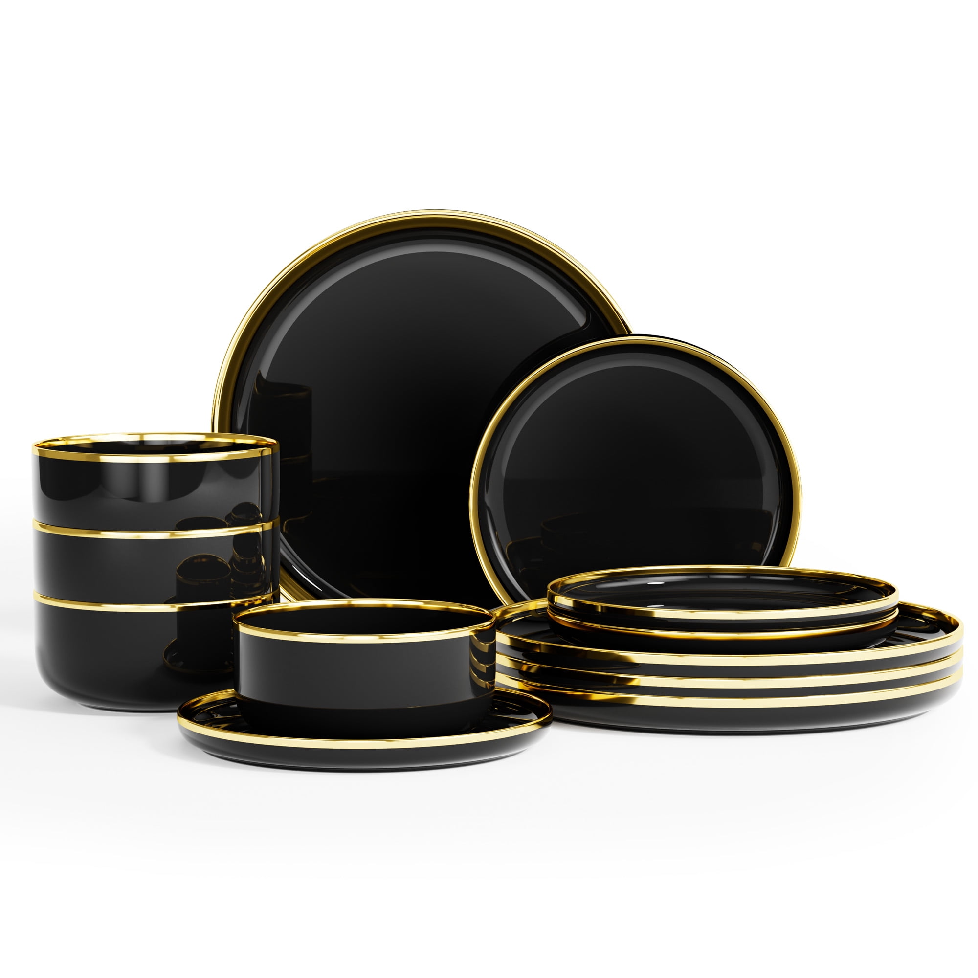 Ollieroo Kitchen Plates and Bowls Sets, 12 Pieces Porcelain Dinnerware ...