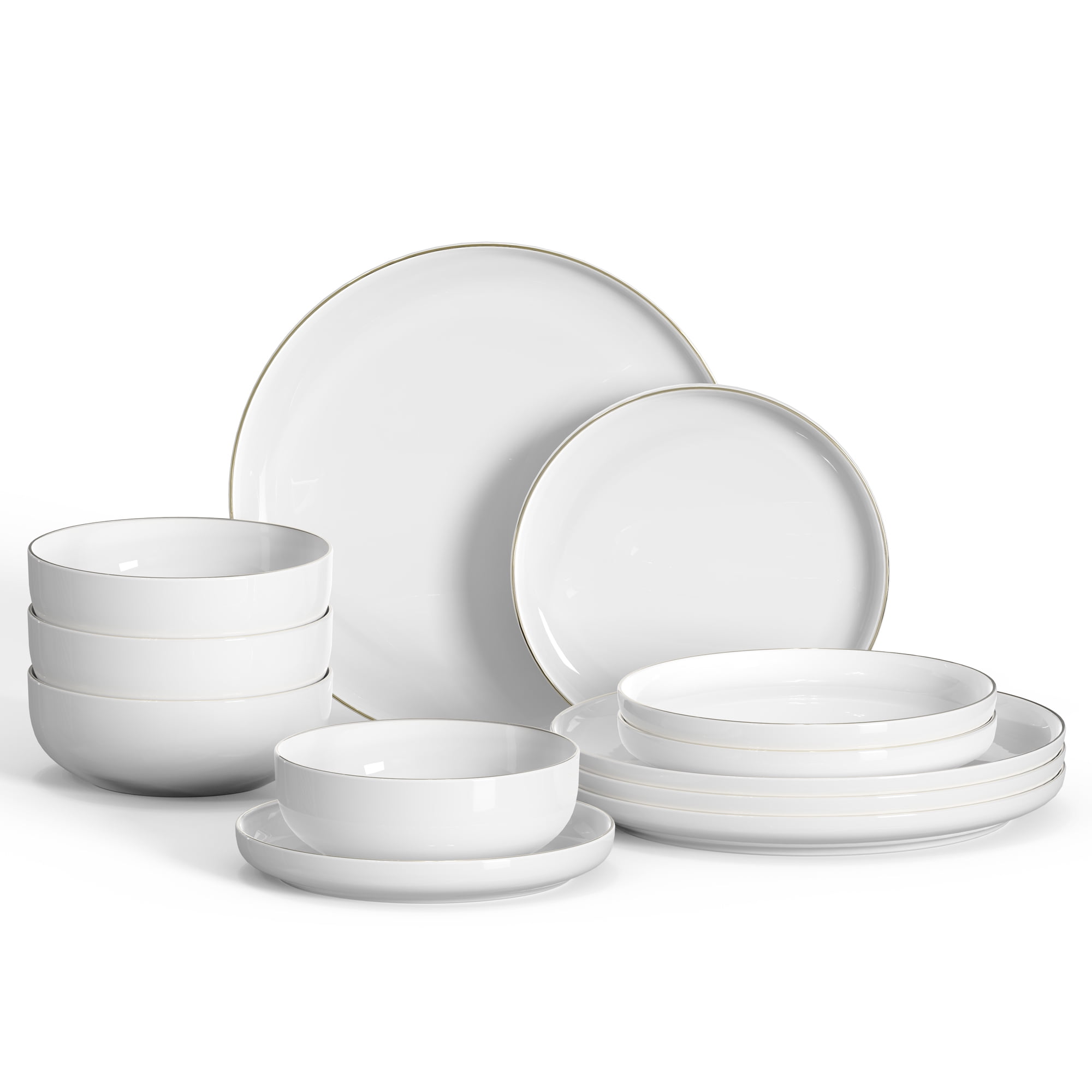 Ollieroo Kitchen Plates and Bowls Sets, 12 Pieces Porcelain Dinnerware ...