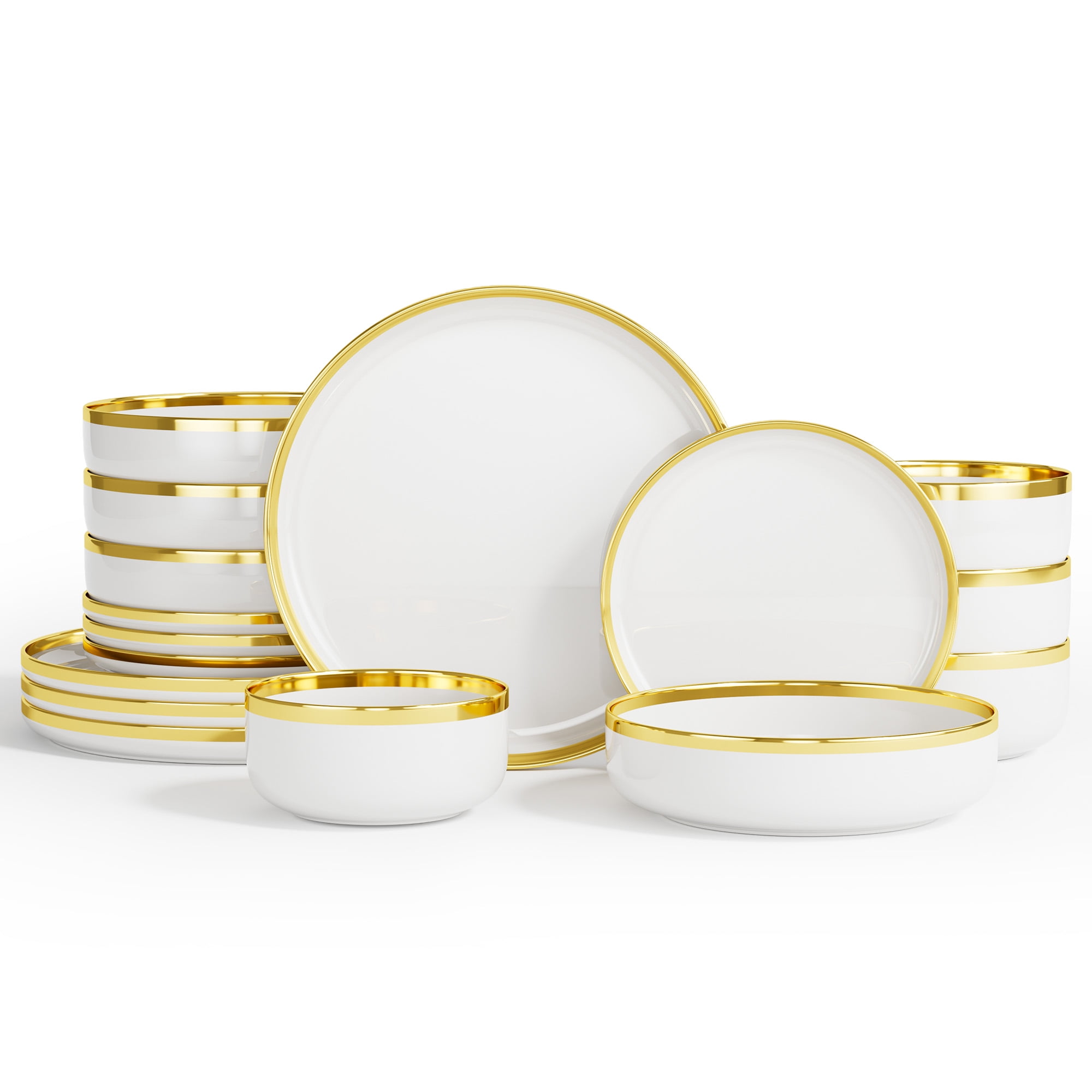 Ollieroo Kitchen Plates and Bowls Sets, 16 Pieces Porcelain Dinnerware ...