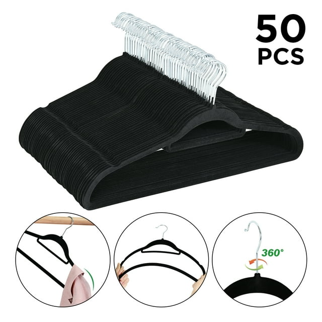 Ollieroo Premium Velvet Hangers,50 Pack Black Clothing Hangers,Non-Slip ...
