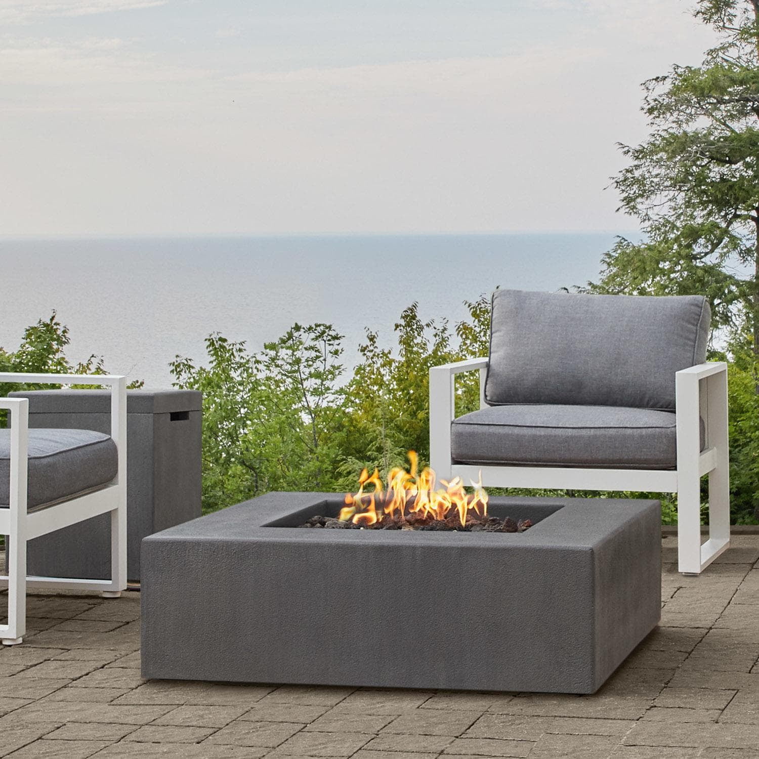 Olliewood 40 Inch Square Glass Fiber Reinforced Concrete Propane Fire ...