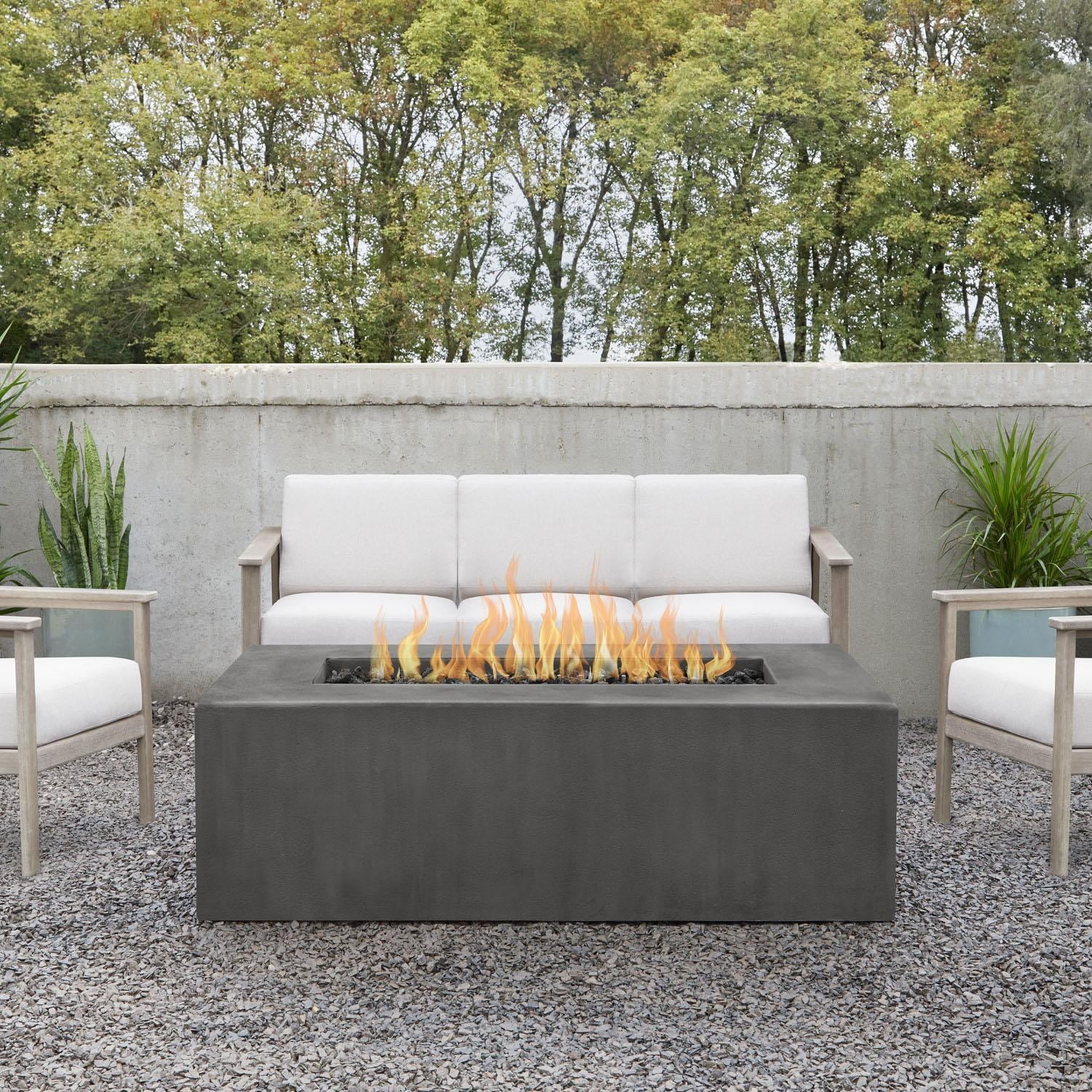 Olliewood 60 Inch Rectangular GFRC Propane Fire Pit Table in Carbon by ...