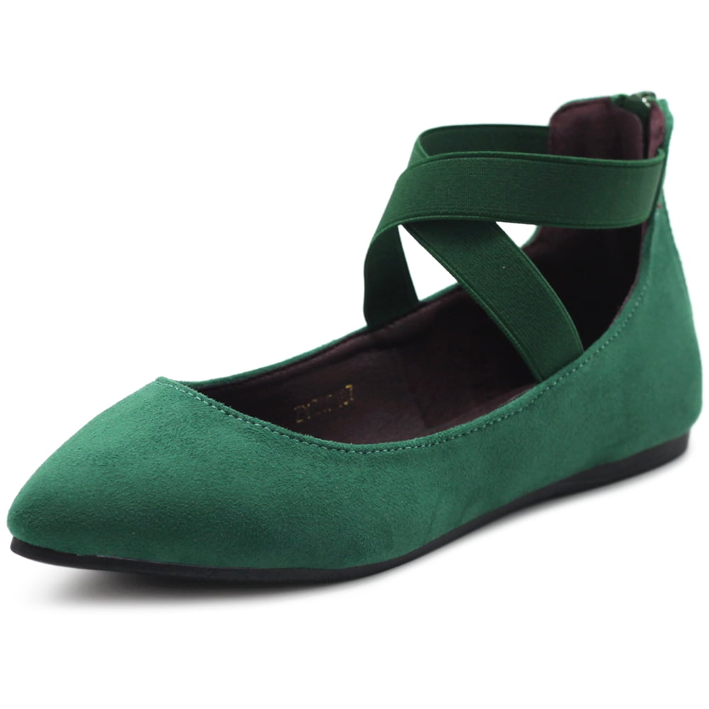 Ollio Women's Faux Suede Elastic Ankle Strap Pointed Toe Ballet Flats ...