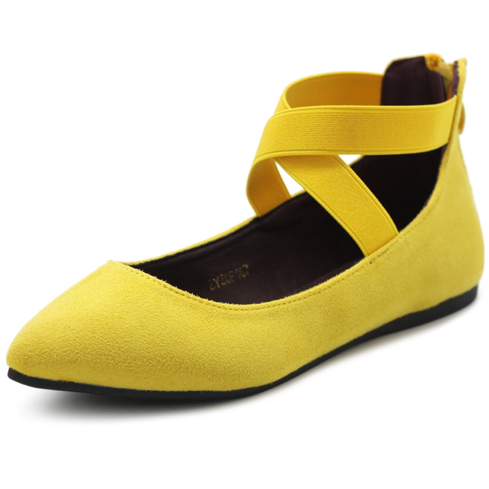 Ollio Women's Faux Suede Elastic Ankle Strap Pointed Toe Ballet Flats ...