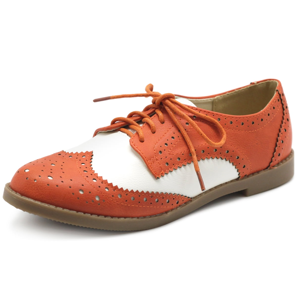 Ollio Women's Flat Shoes Wingtip Lace Up Two Tone Oxfords M2913 ...