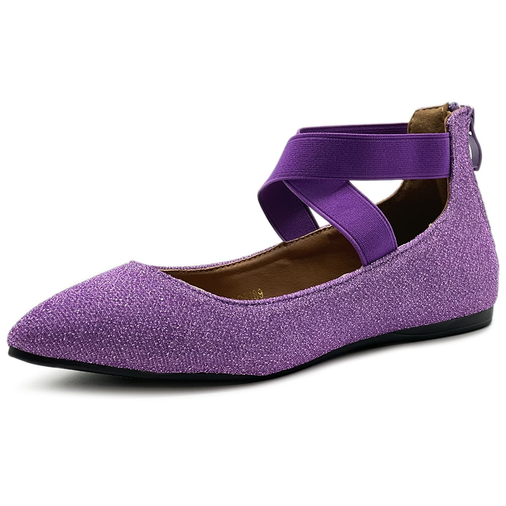 Ollio Women's Glitter Elastic Ankle Strap Pointed Toe Ballet Flats F189 ...