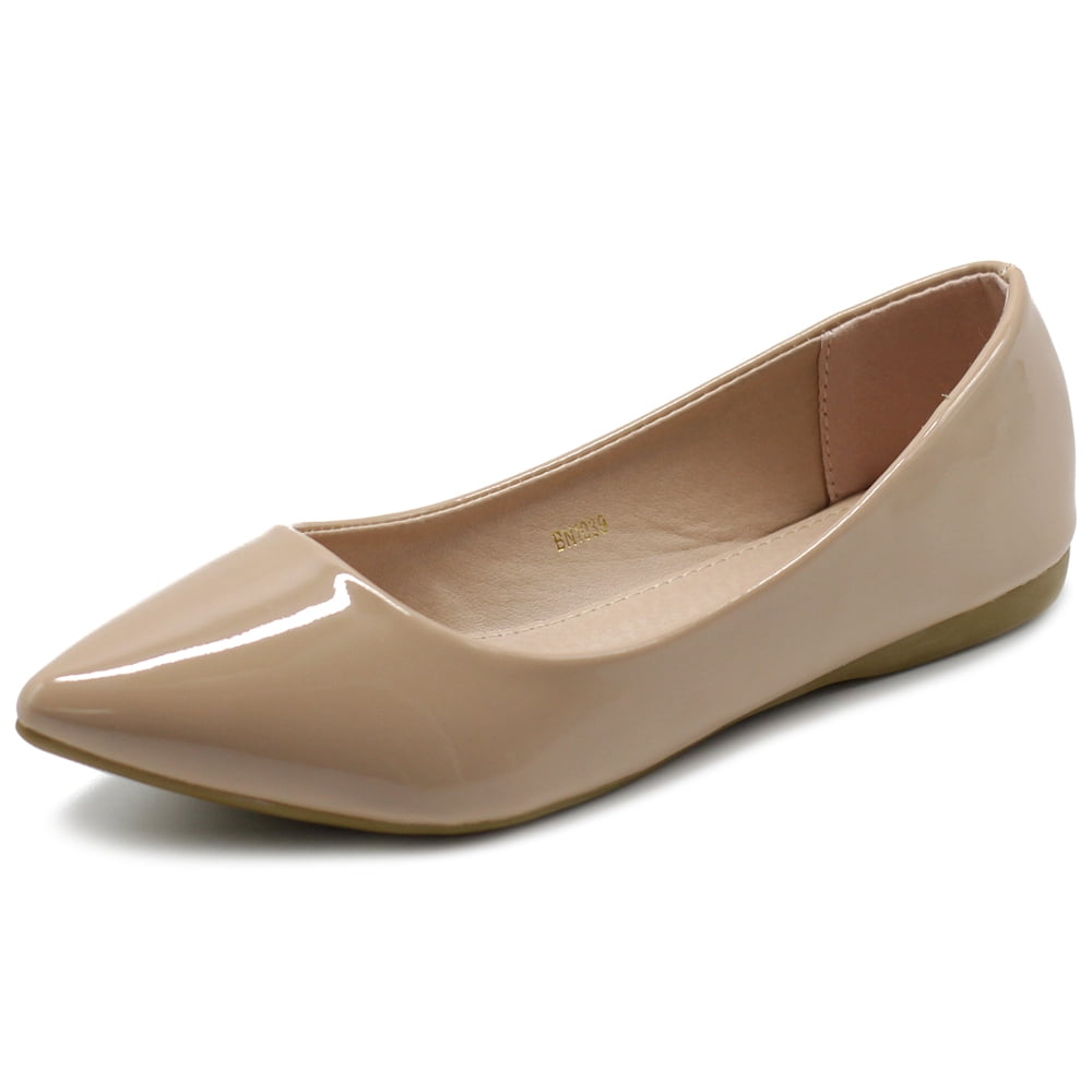 Ollio Women's Shoes Ballet Basic Pointed Toe Comfort Enamel Flats M1039 ...