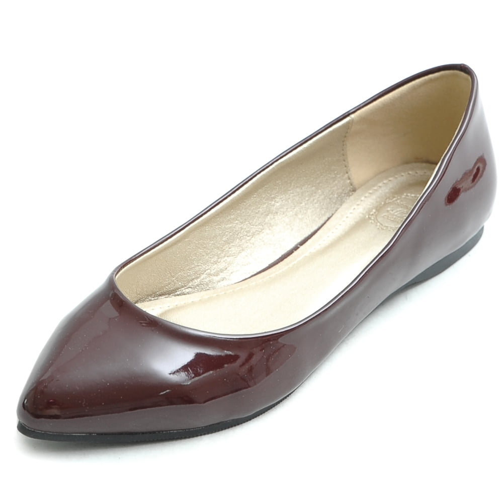 Ollio Women's Shoes Ballet Basic Pointed Toe Comfort Enamel Flats M1039 ...