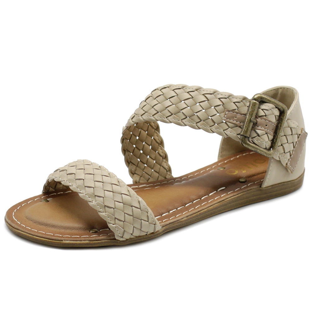 Ollio Women's Shoes Braided Side Buckle Accent Multi Color Flat Sandals ...