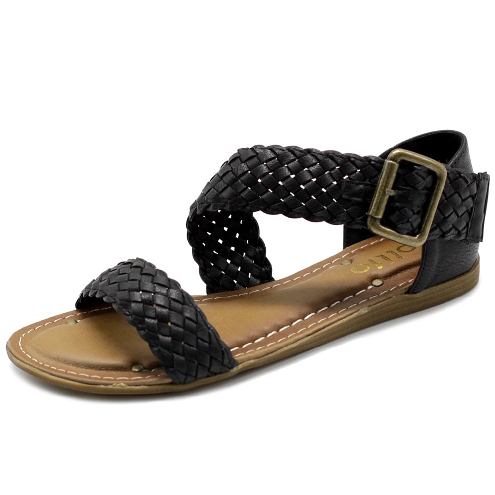 Ollio Women's Shoes Braided Side Buckle Accent Multi Color Flat Sandals ...