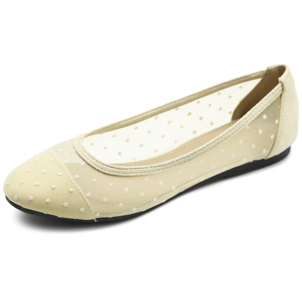 Ollio Women's Shoes Dots or Floral Lace Breathable Round Toe Ballet ...