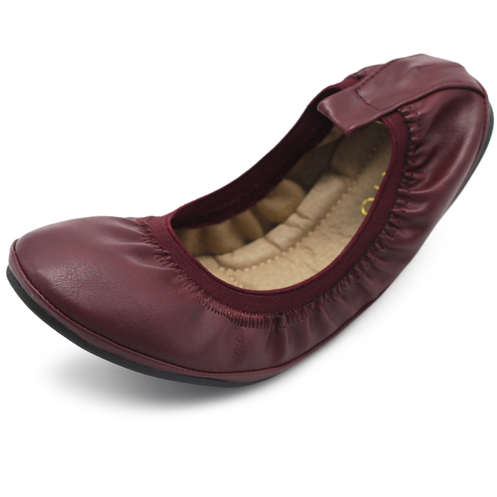 Ollio Women's Shoes Faux Leather Slip On Comfort Elasticated Ballet ...