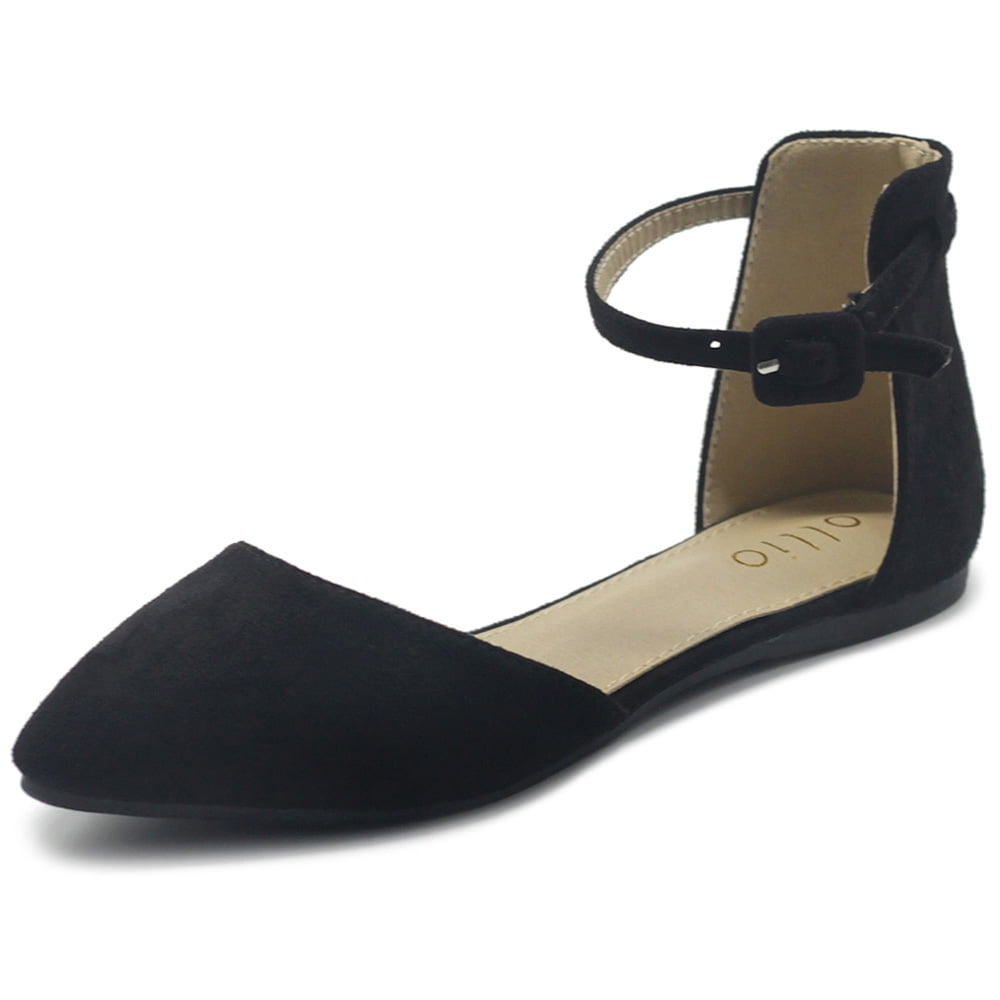 Ollio Women's Shoes Faux Suede Ankle Straps D'Orsay Pointed Toe Ballet ...