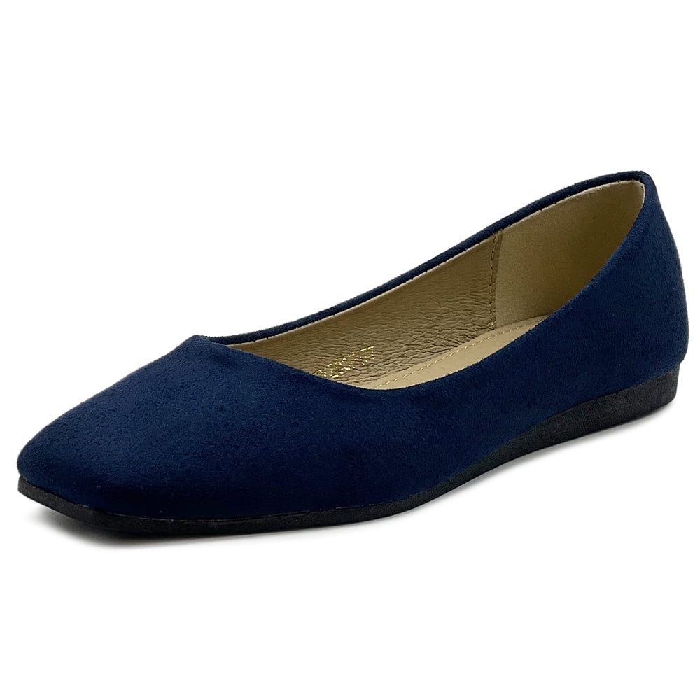 Ollio Women's Shoes Faux Suede Basic Slip On Comfort Square Toe Ballet ...
