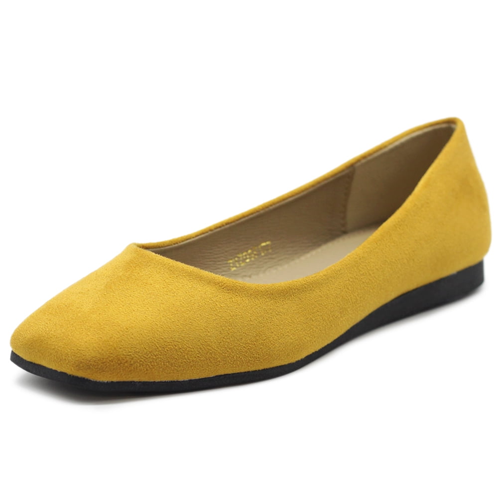 Ollio Women's Shoes Faux Suede Basic Slip On Comfort Square Toe Ballet ...
