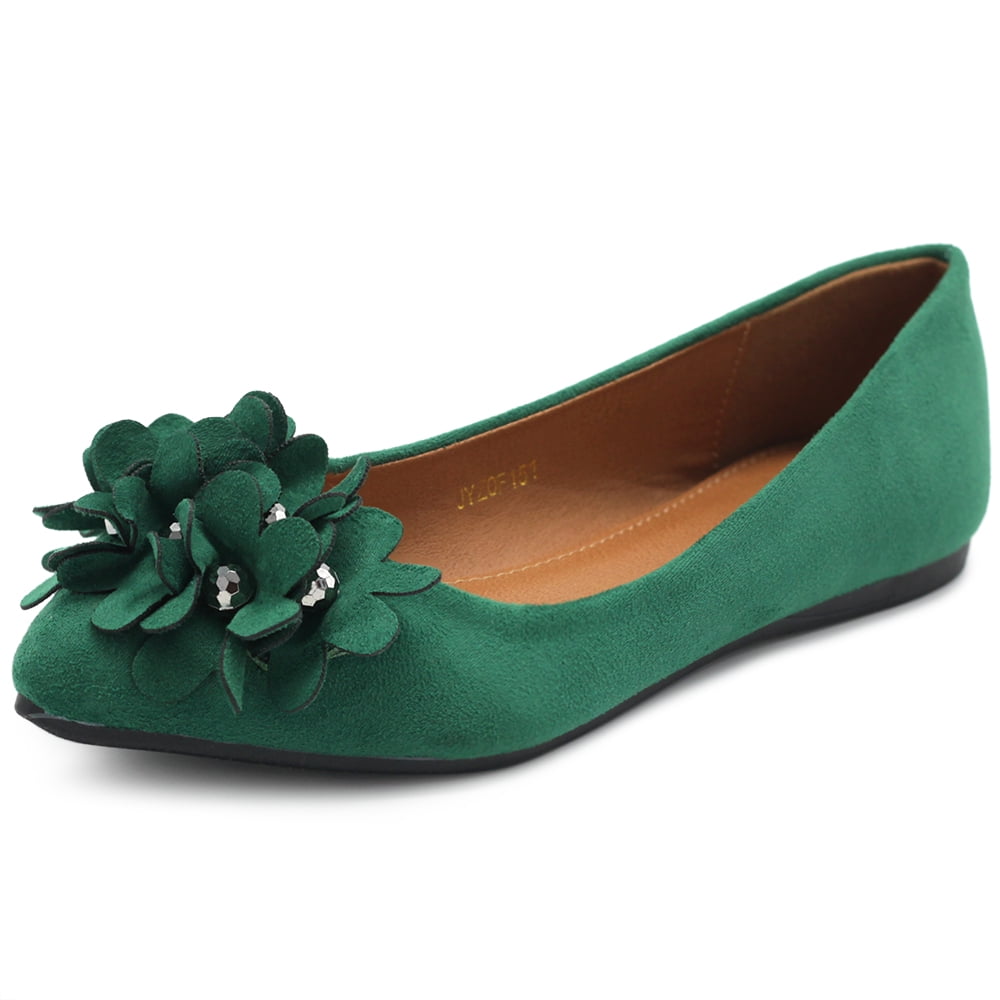 Ollio Women's Shoes Faux Suede Decorative Flower Pointed Toe Ballet ...