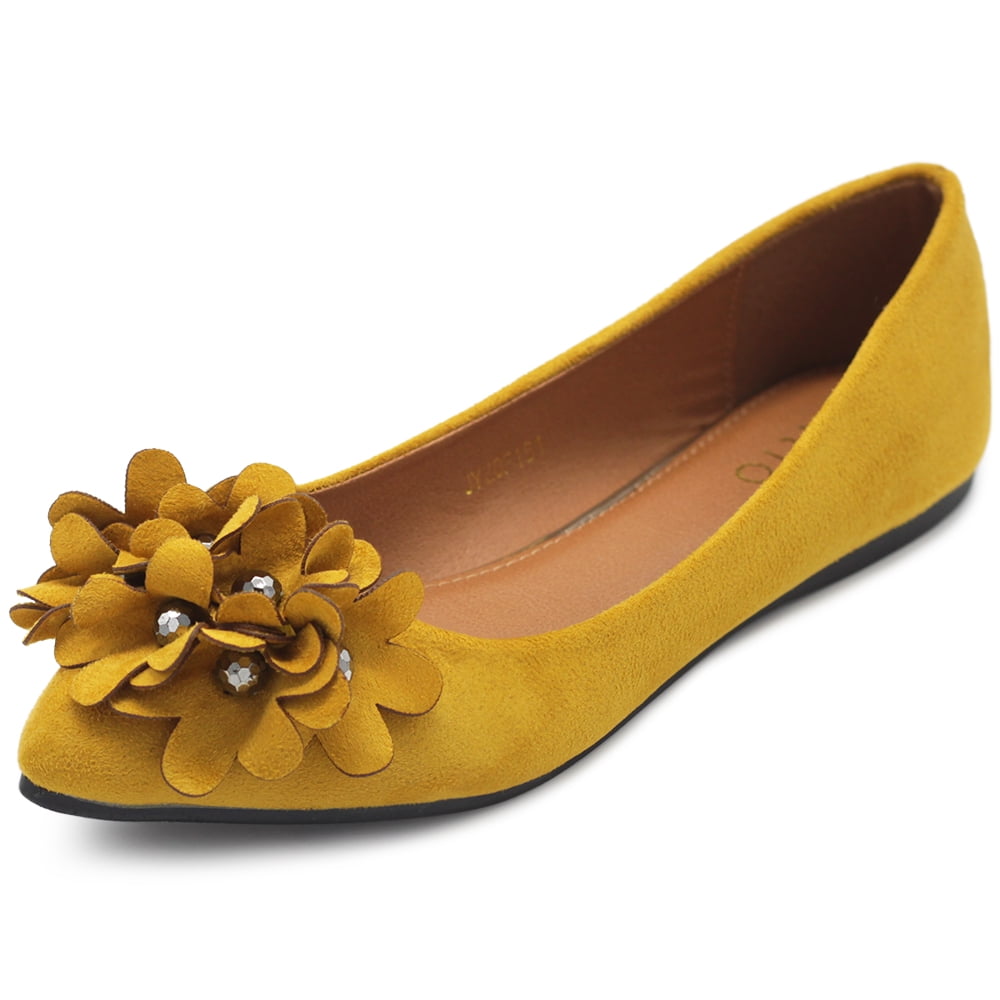 Ollio Women's Shoes Faux Suede Decorative Flower Pointed Toe Ballet ...