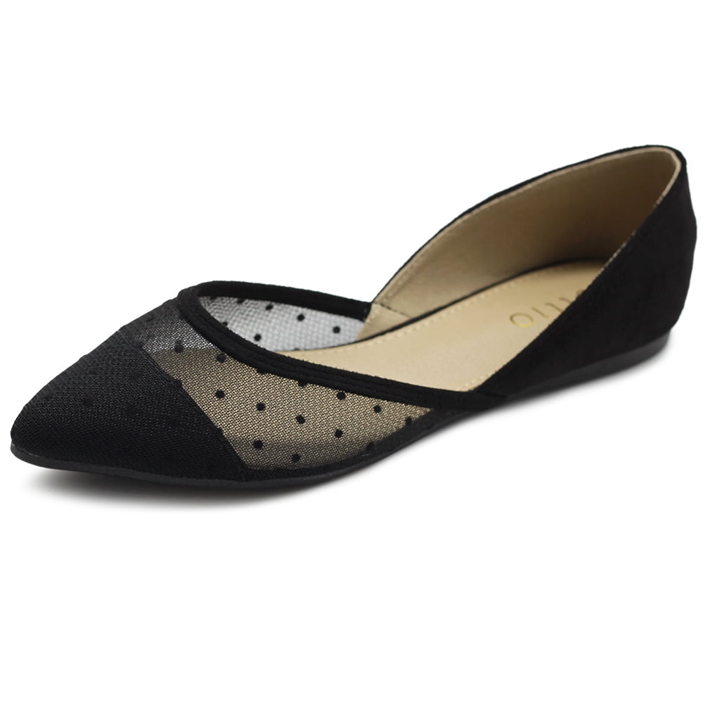 Ollio Women's Shoes Faux Suede Dots Lace Breathables Pointed Toe Ballet ...