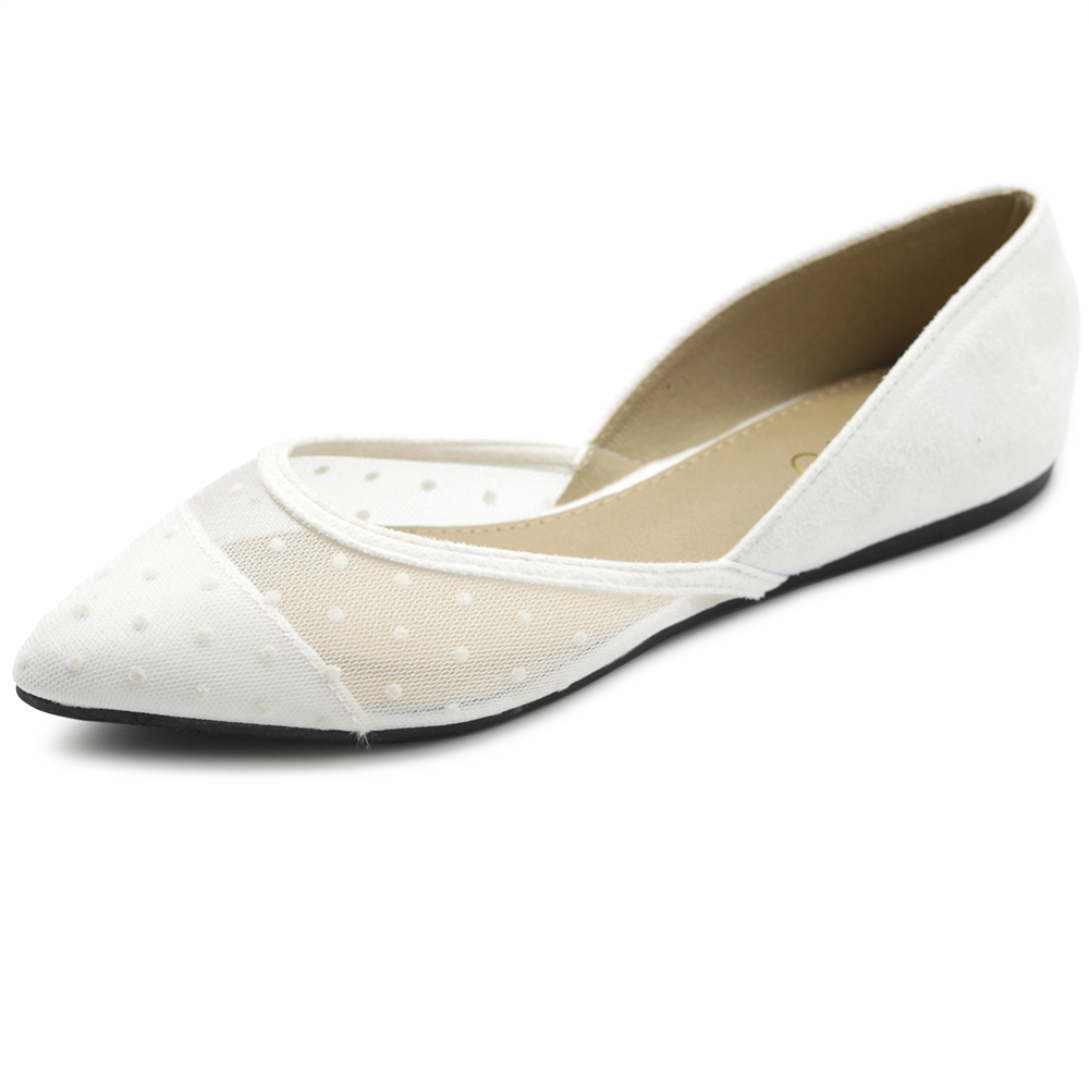 Ollio Women's Shoes Faux Suede Dots Lace Breathables Pointed Toe Ballet ...