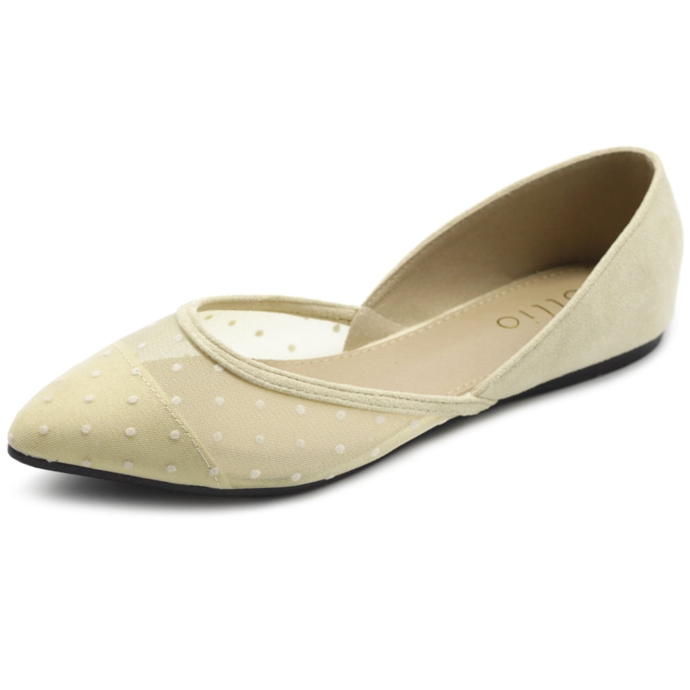 Ollio Women's Shoes Faux Suede Dots Lace Breathables Pointed Toe Ballet ...