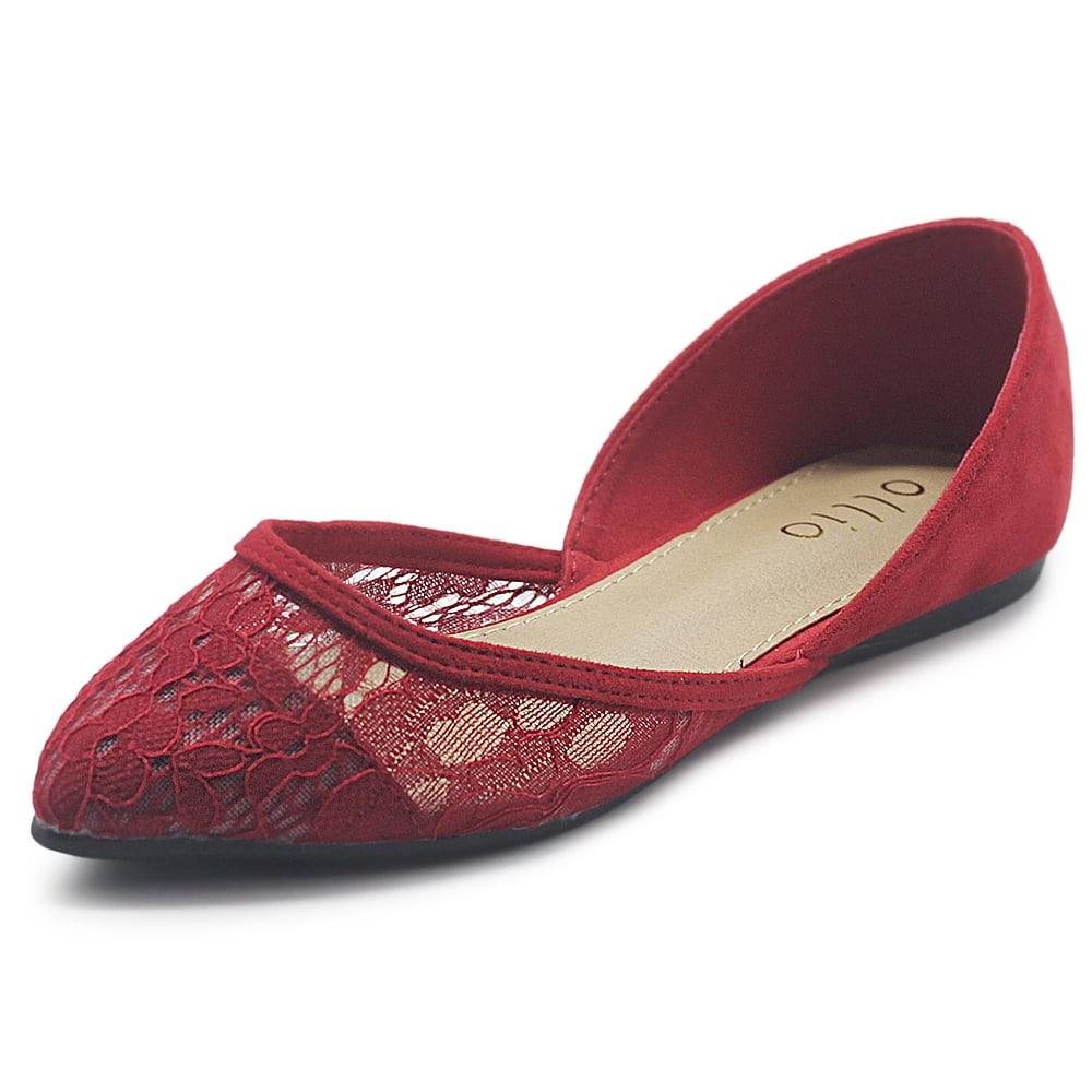 Ollio Women's Shoes Faux Suede Floral Mesh Lace Breathables Pointed Toe ...