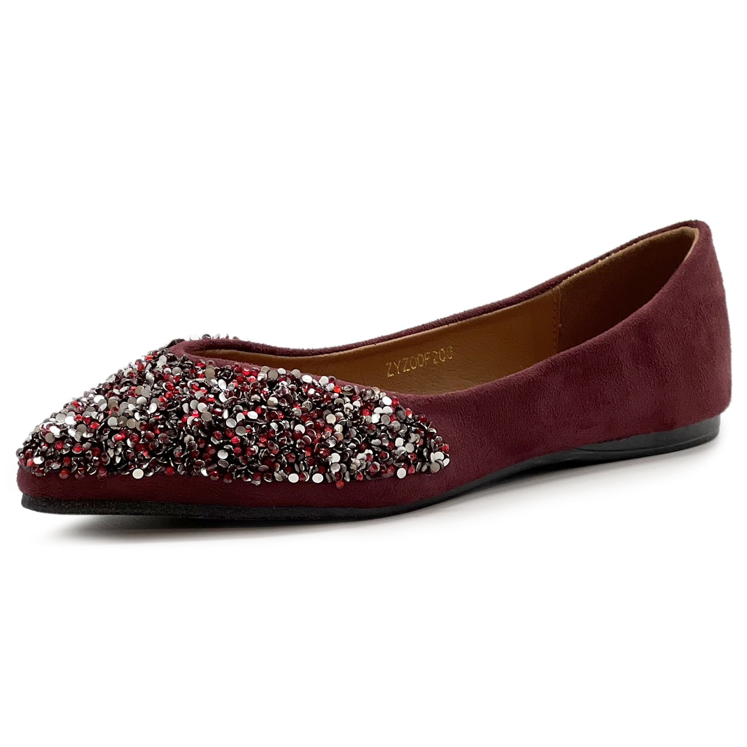 Ollio Women's Shoes Faux Suede Rhinestone Studded Pointed Toe Ballet ...